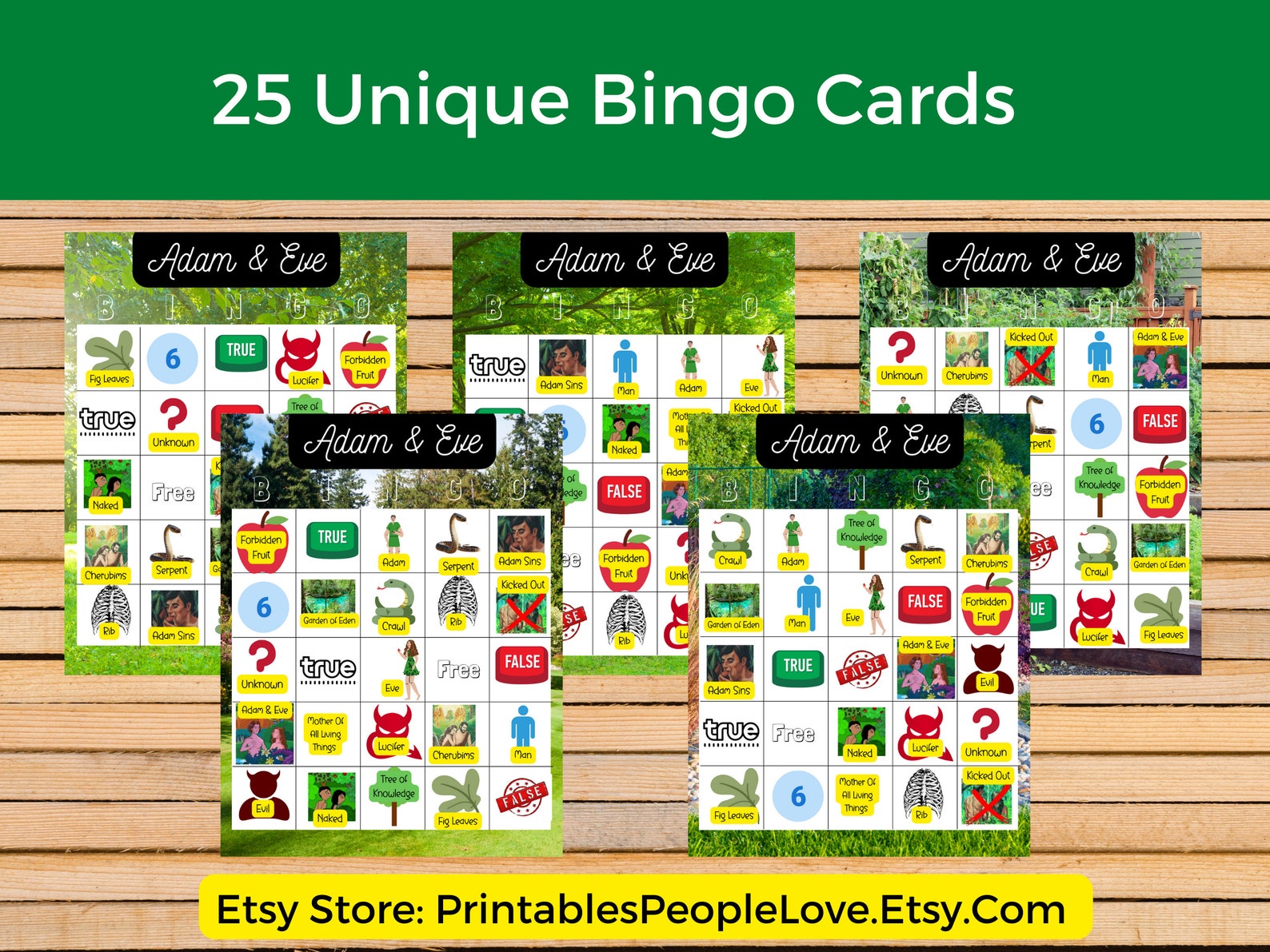 Adam & Eve Bingo, Bible Bingo, VBS Bingo, Sunday School Bingo, Bingo ...
