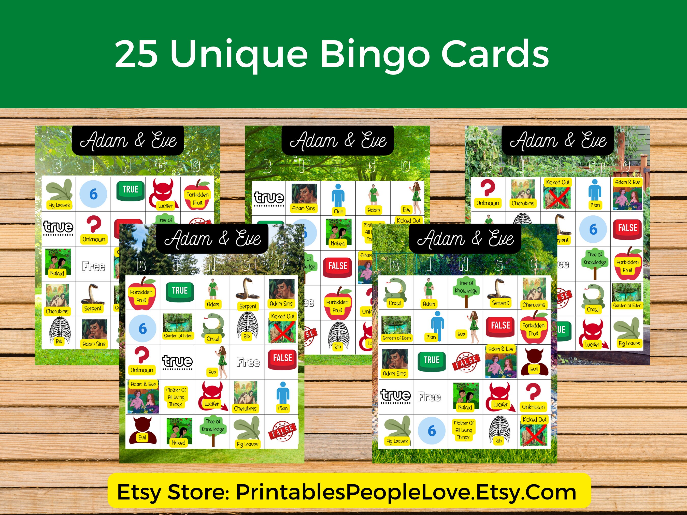 Adam & Eve Bingo, Bible Bingo, VBS Bingo, Sunday School Bingo, Bingo ...