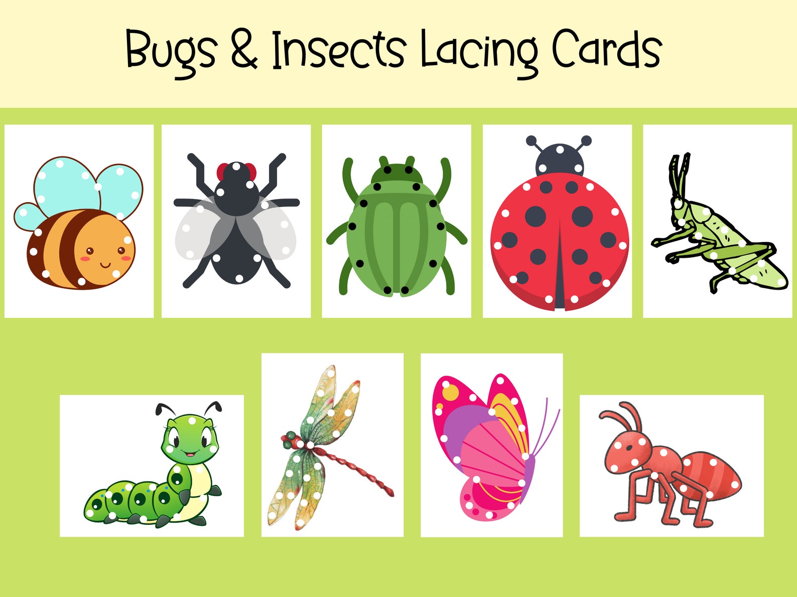 Bugs & Insects Lacing Cards, Montessori Learning, Montessori Toys ...