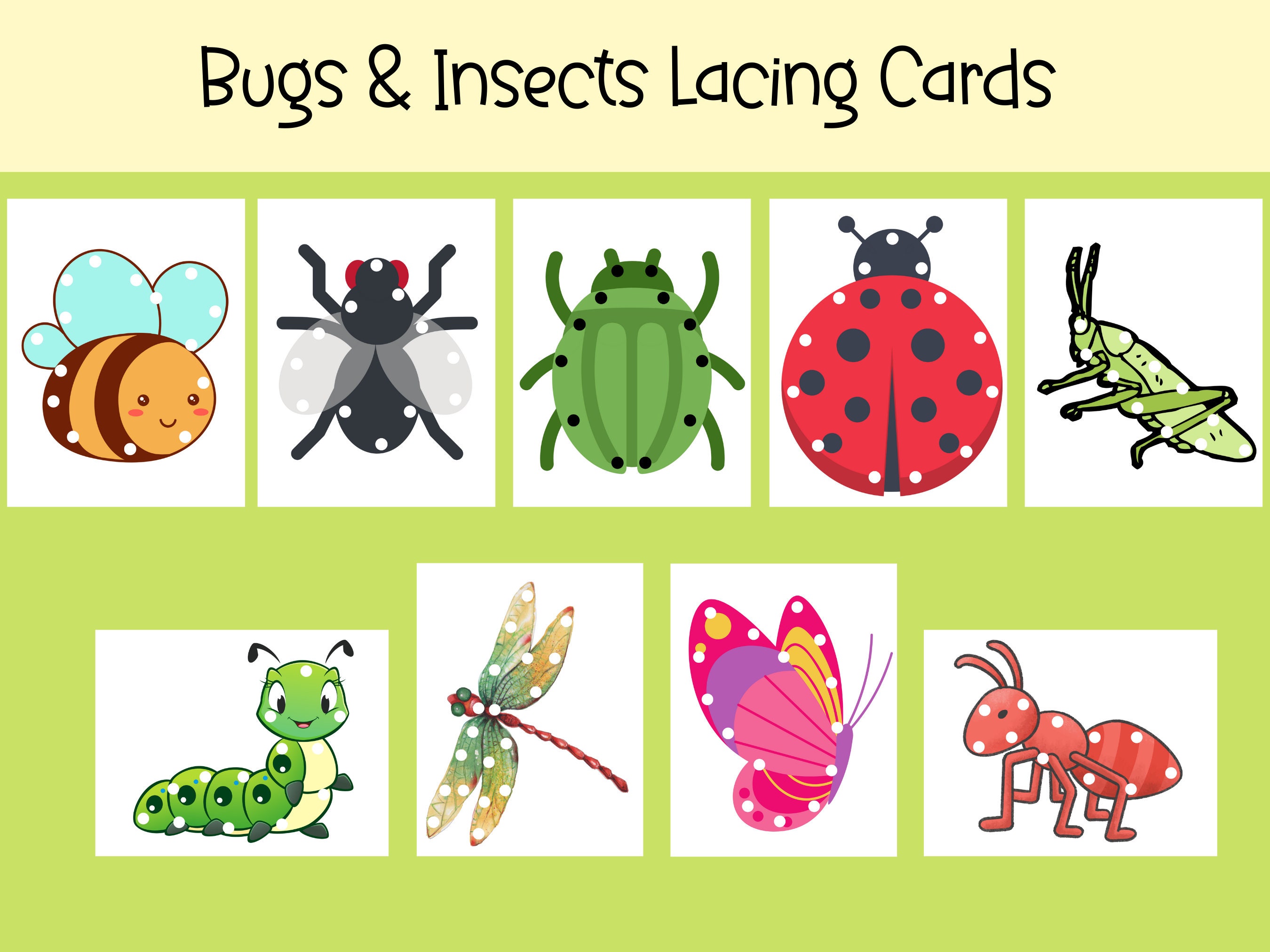 Bugs & Insects Lacing Cards, Montessori Learning, Montessori Toys ...