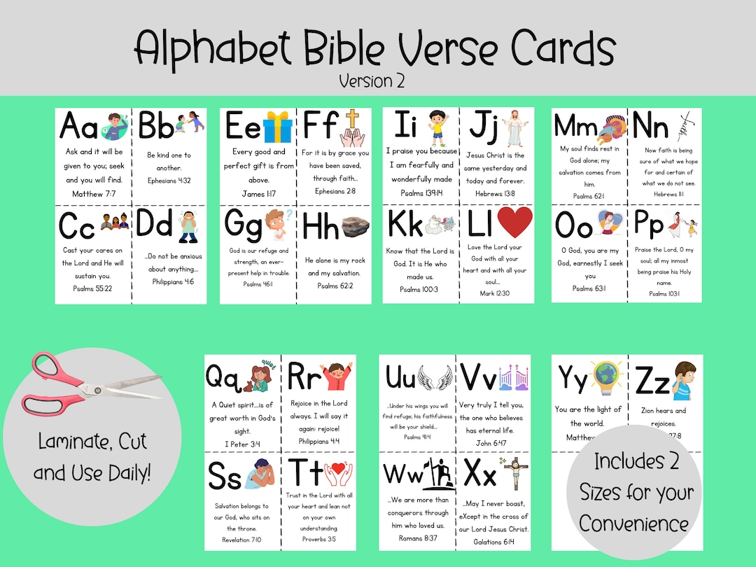 Alphabet Bible Verse Cards Version 2, Printable ABC Bible Flashcards ...