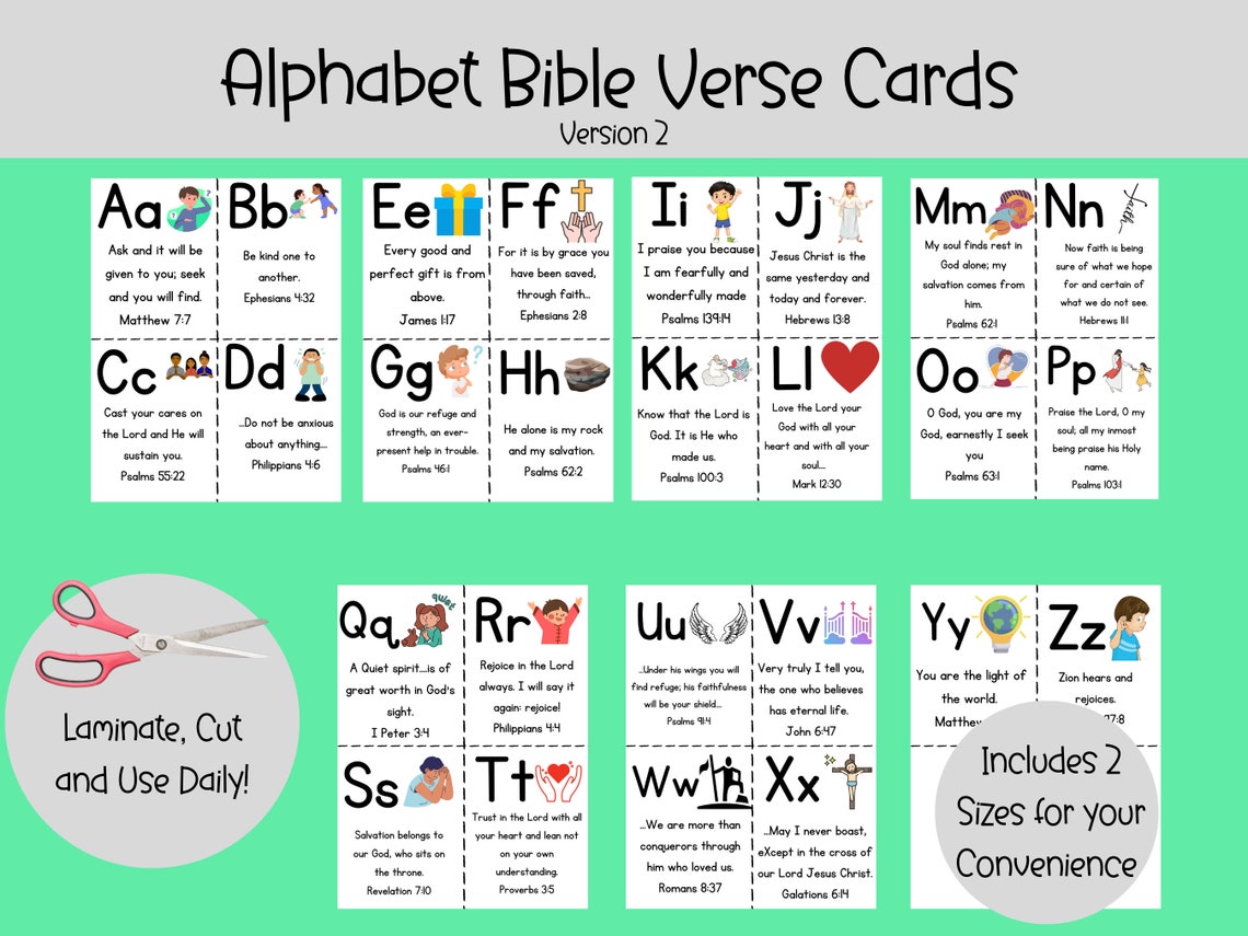 Alphabet Bible Verse Cards Version 2, Printable ABC Bible Flashcards ...