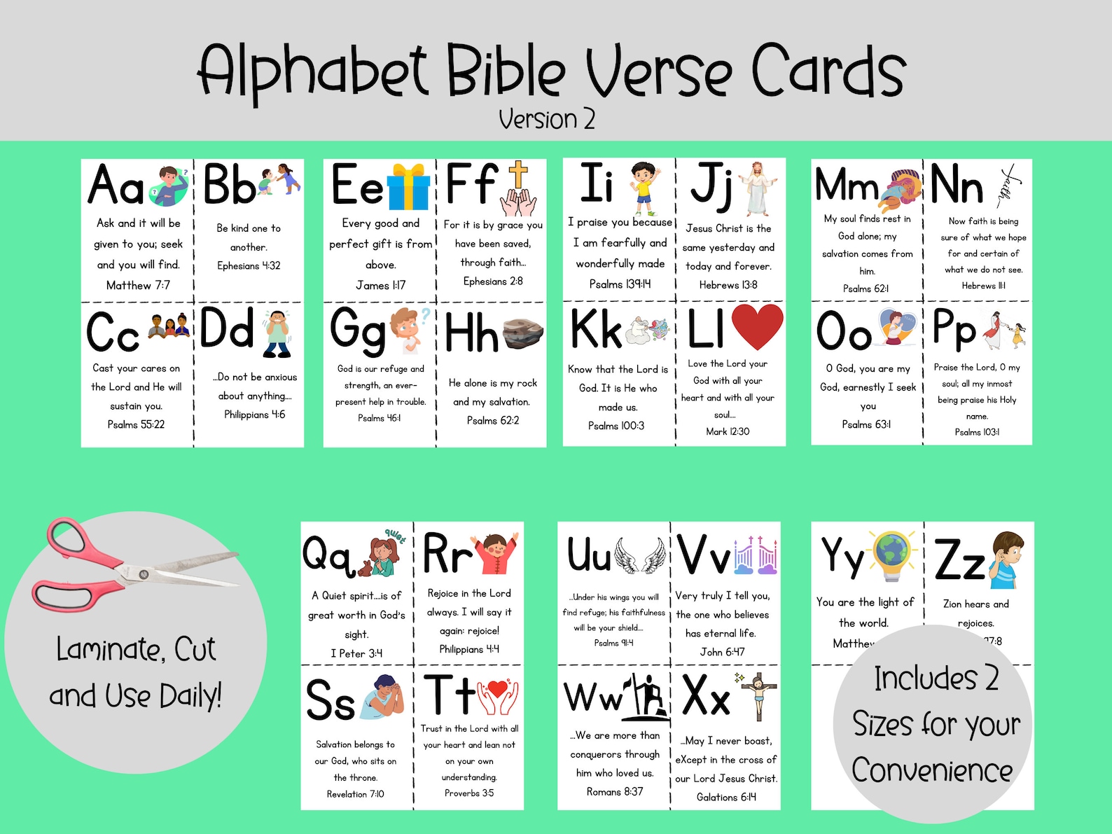 Alphabet Bible Verse Cards Version 2, Printable ABC Bible Flashcards ...