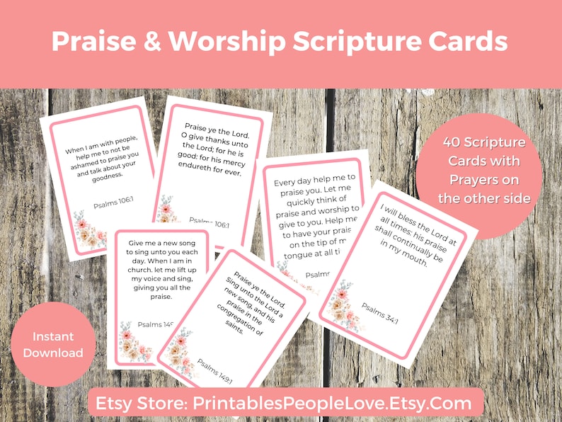 Praise & Worship Scripture Cards - Etsy
