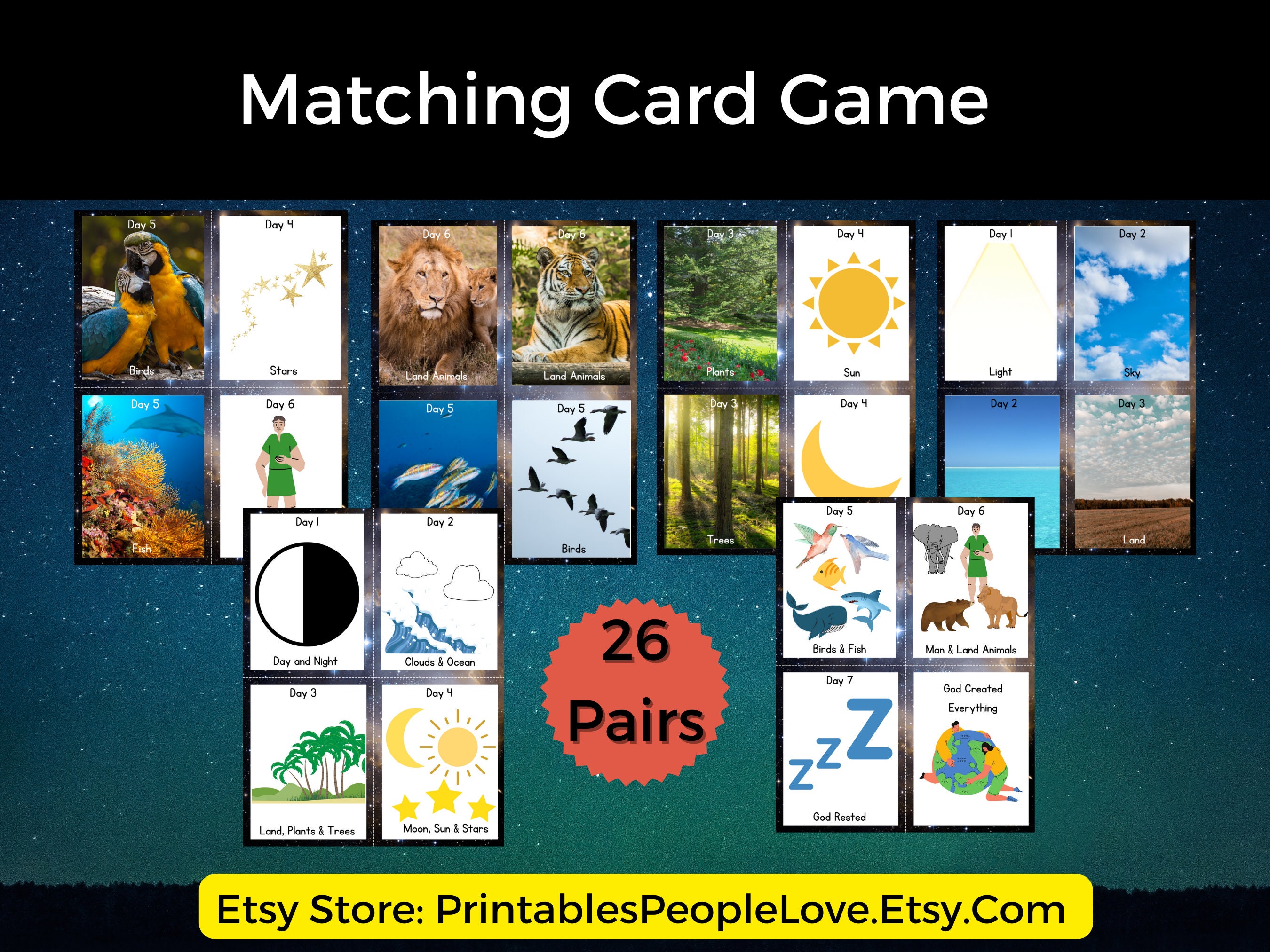 Bible Creation Matching Game, Bible Game, Youth Game, Days of Creation ...