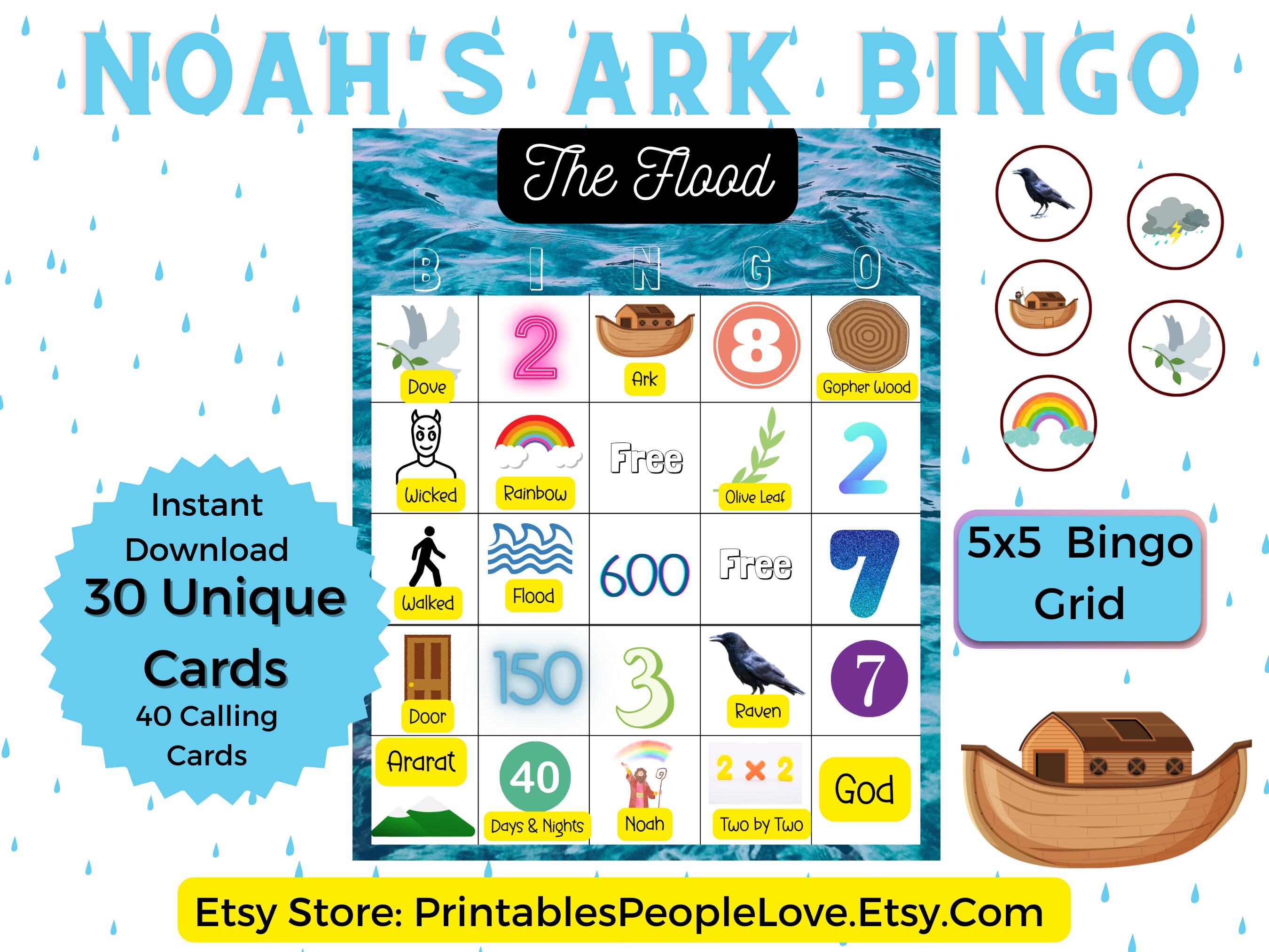 Noahs Ark Bingo, VBS Bingo, Bible Games, Printable Game, Bible Bingo ...