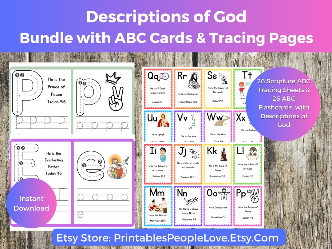 Names of God Bundle|abc Flashcards|alphabet Tracing Pages| Scripture ...