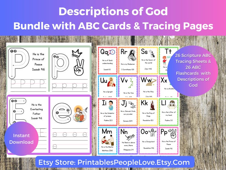 Names of God Bundle|abc Flashcards|alphabet Tracing Pages| Scripture ...