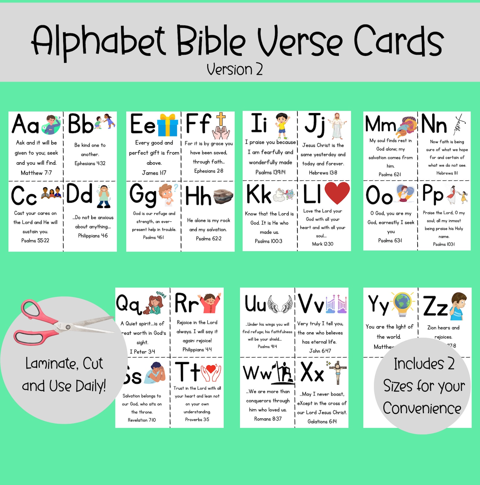 Alphabet Bible Verse Cards Version 2, Printable ABC Bible Flashcards ...
