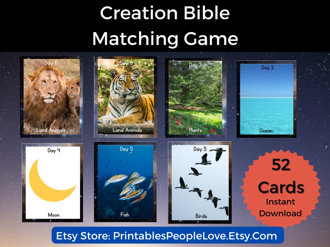 Bible Creation Matching Game, Bible Game, Youth Game, Days of Creation ...