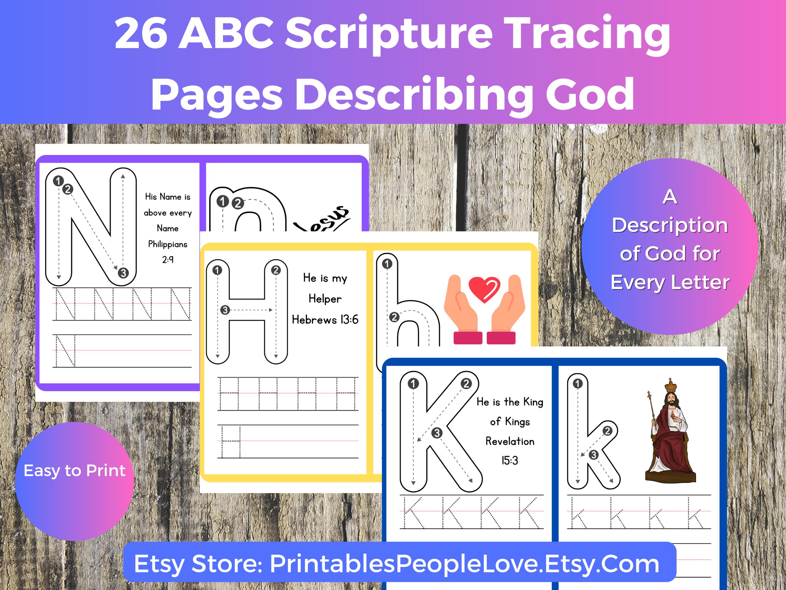 Names of God Bundle|abc Flashcards|alphabet Tracing Pages| Scripture ...