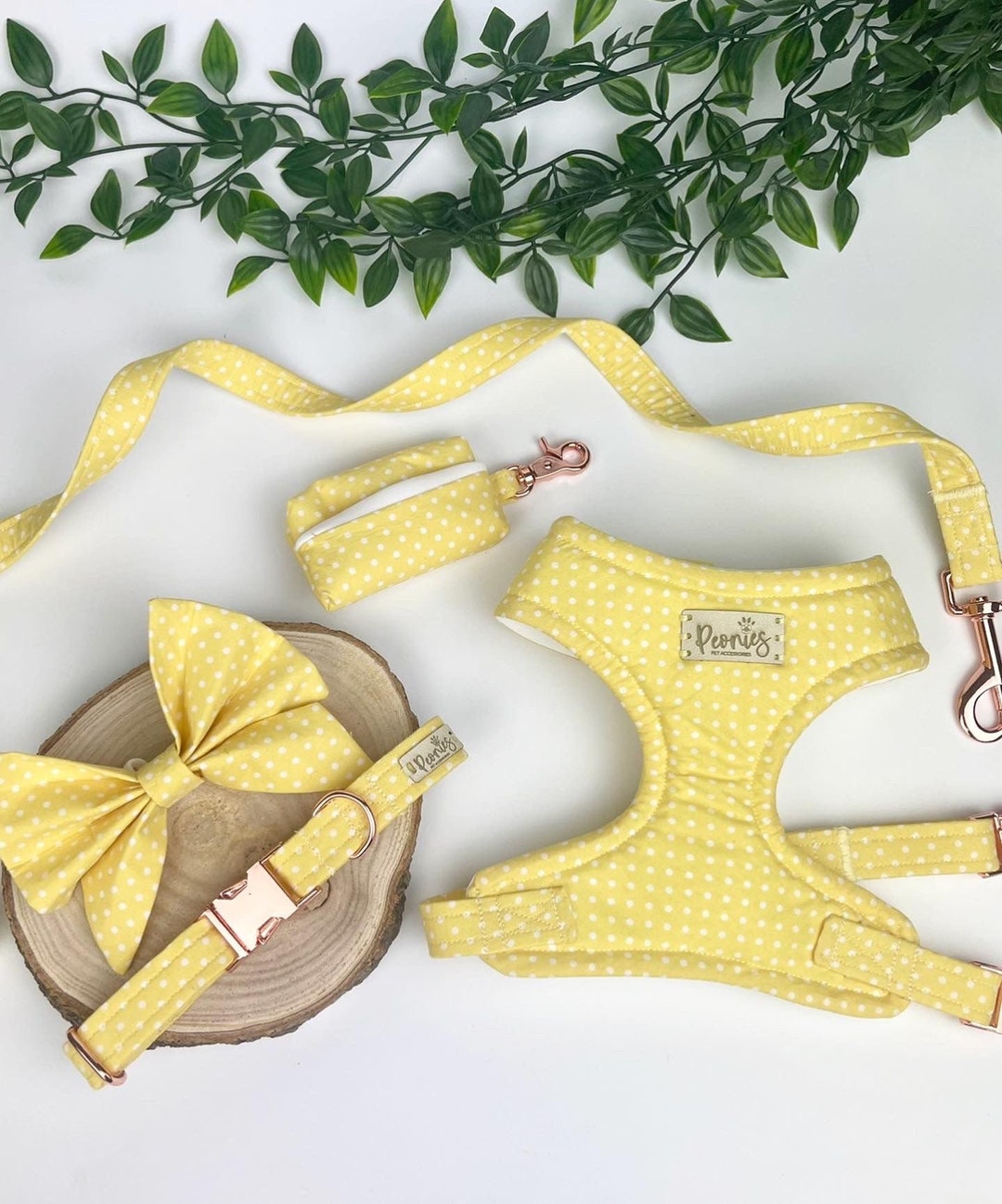 Dog Harness Set in Buttercup Polka Dot lemon/yellow/pastel Yellow Dog ...