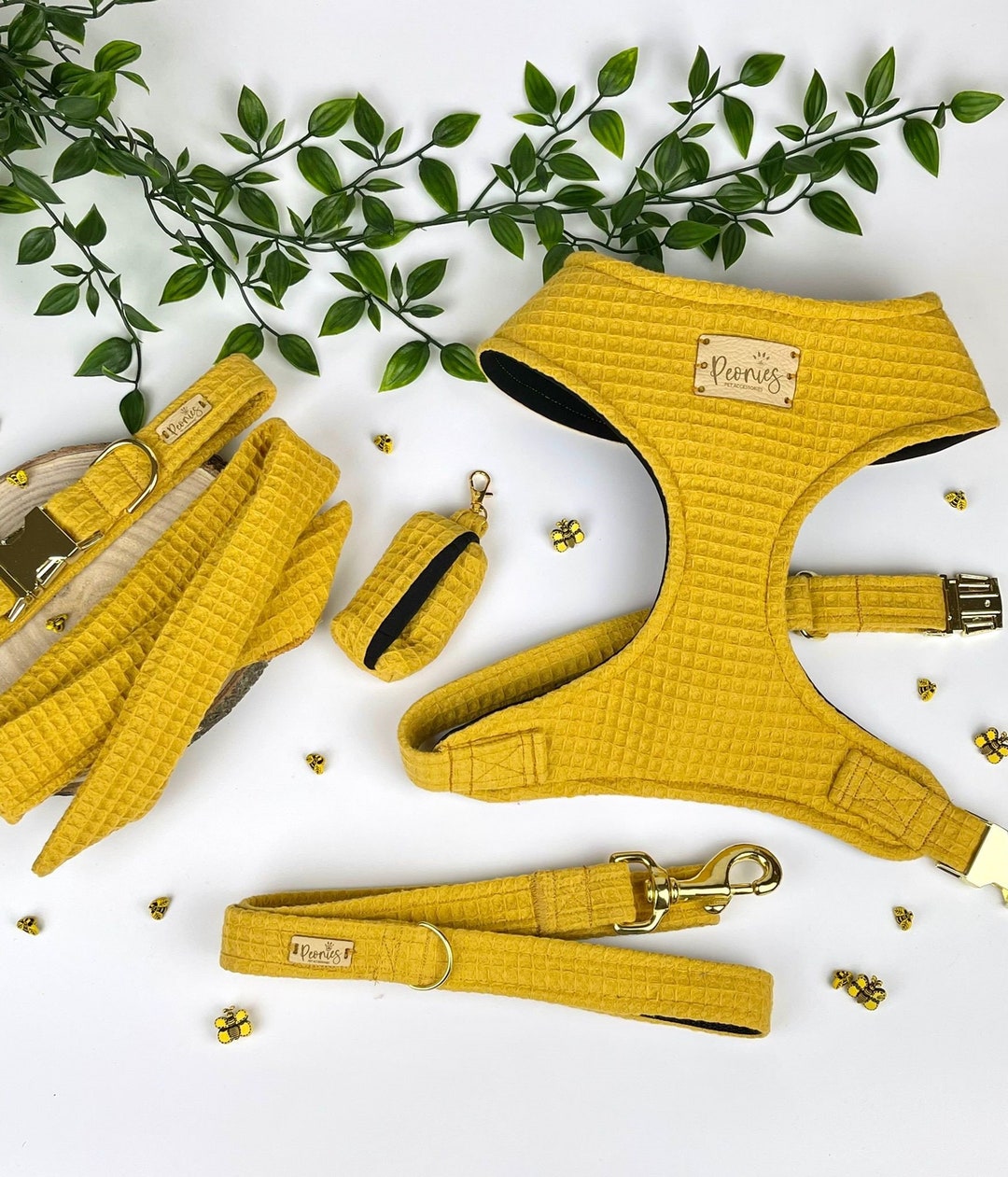 Dog Harness Set in Honey Comb (mustard) Waffle Dog Harness/collar/lead ...
