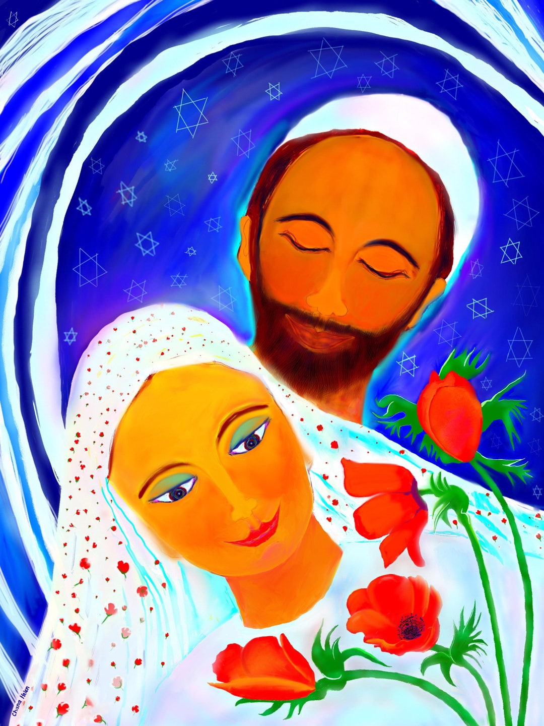 Jewish Couple Art/jewish Wedding Art/jewish Chuppah Art/jewish Bride ...