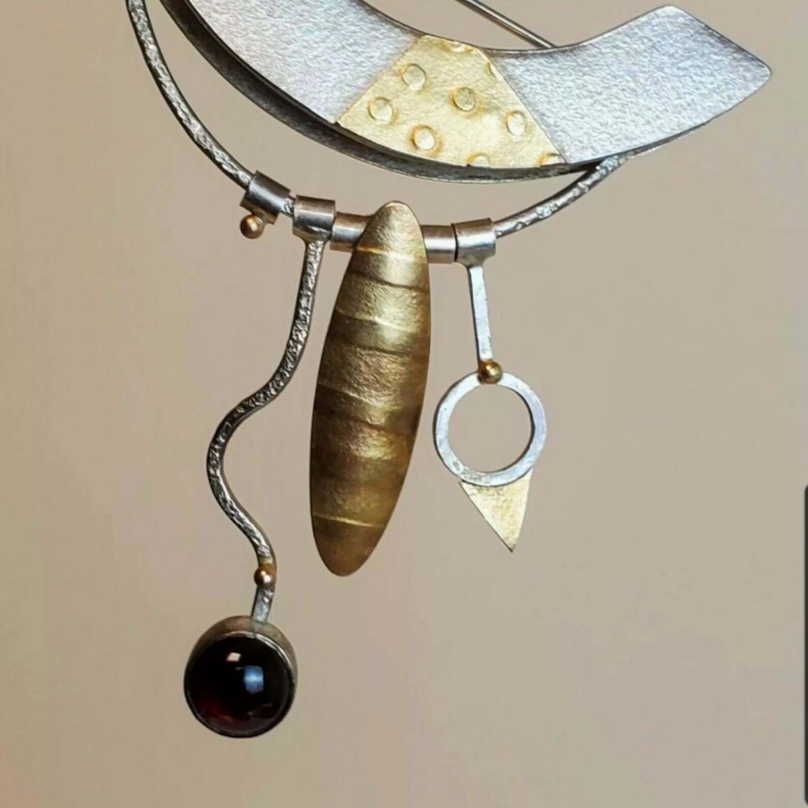 Rare SYDNEY LYNCH 22K and Sterling Silver Garnet Modernist Brooch Pin ...