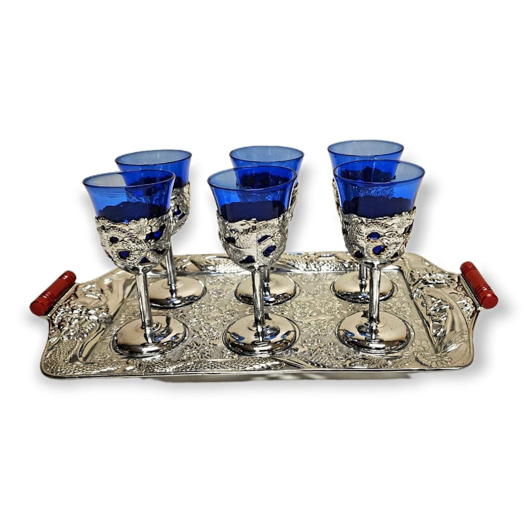 Mid-century NIKKO Silver Japanese Saki Set With Scenic Tray Tray ...