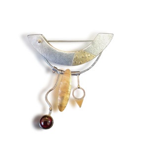 Rare SYDNEY LYNCH 22K and Sterling Silver Garnet Modernist Brooch Pin ...