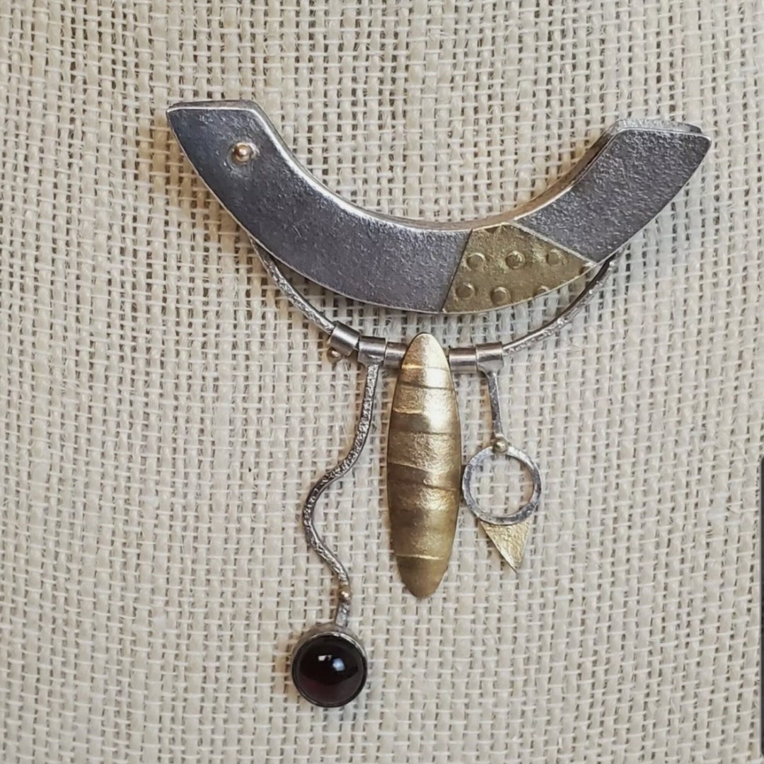 Rare SYDNEY LYNCH 22K and Sterling Silver Garnet Modernist Brooch Pin ...