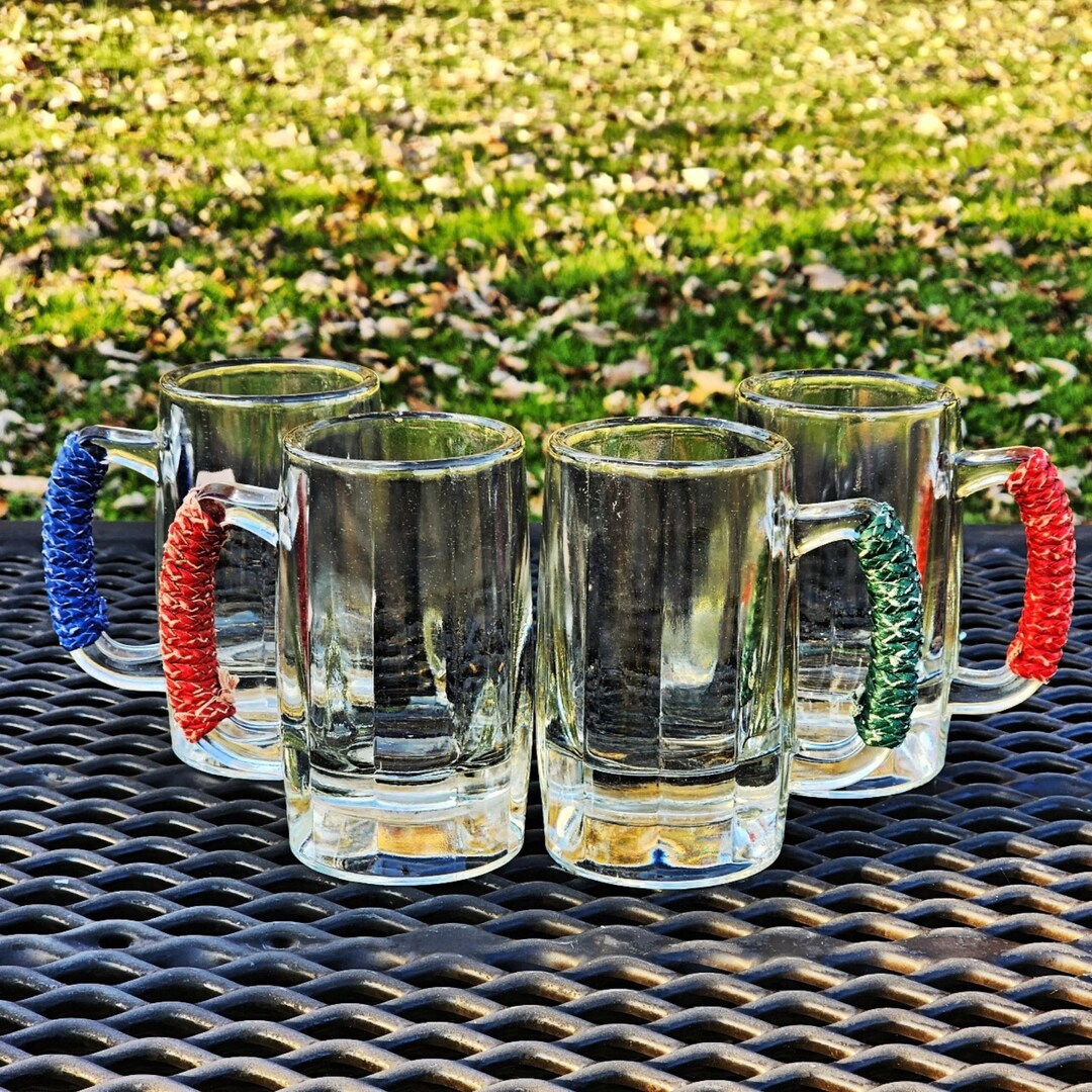 Tavern Beer Heavy Vintage Mugs With Braided Leather Handles, Vintage ...