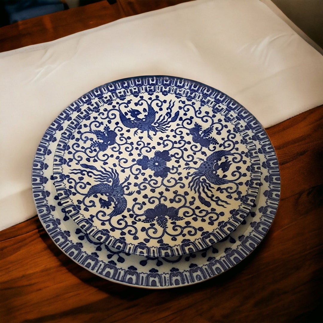 Authentic Antique Tashiro Shoten Japan Phoenix Blue and White Porcelain ...