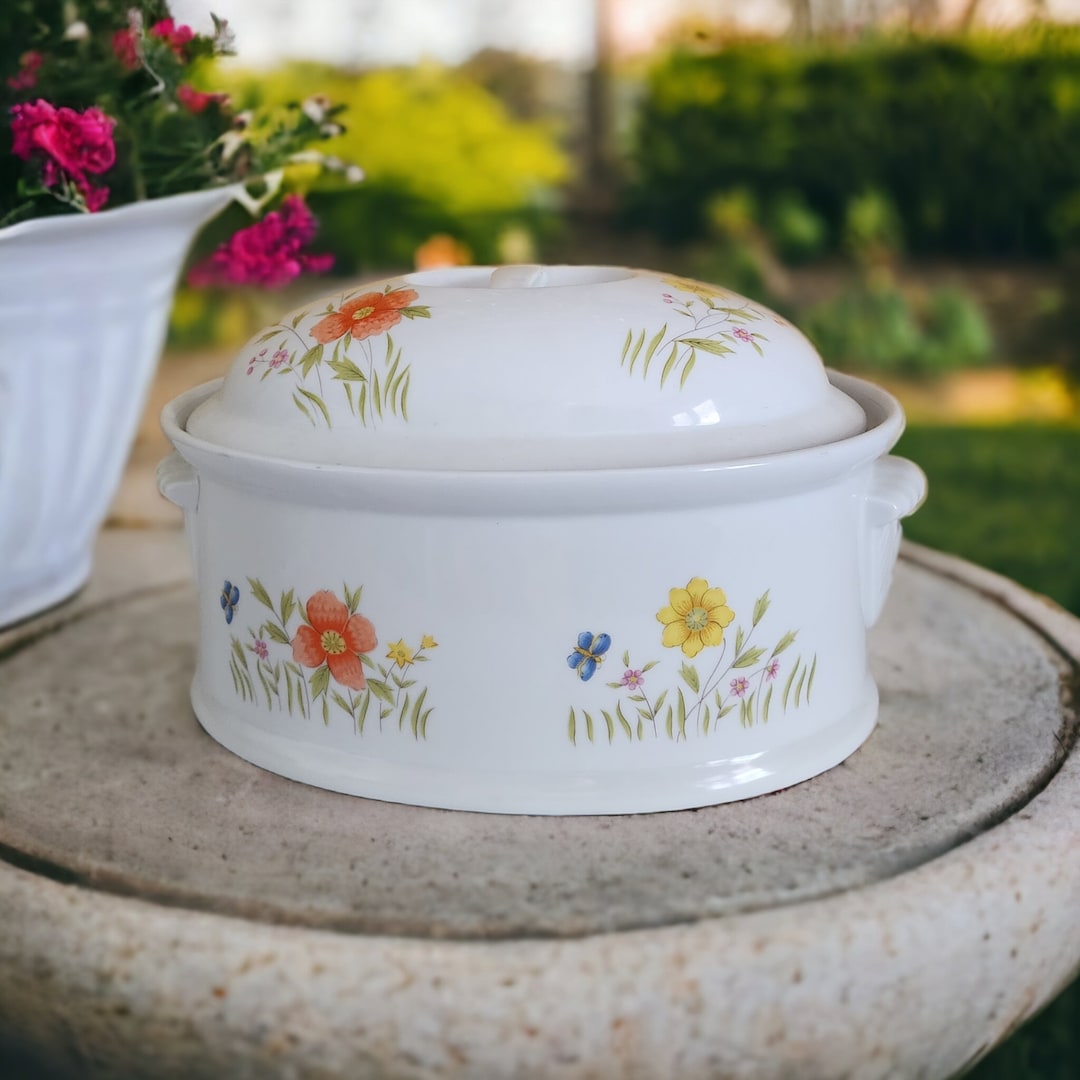 Exquisite ANDREA SADEK Country Flowers Casserole Vintage Baking Dishes ...