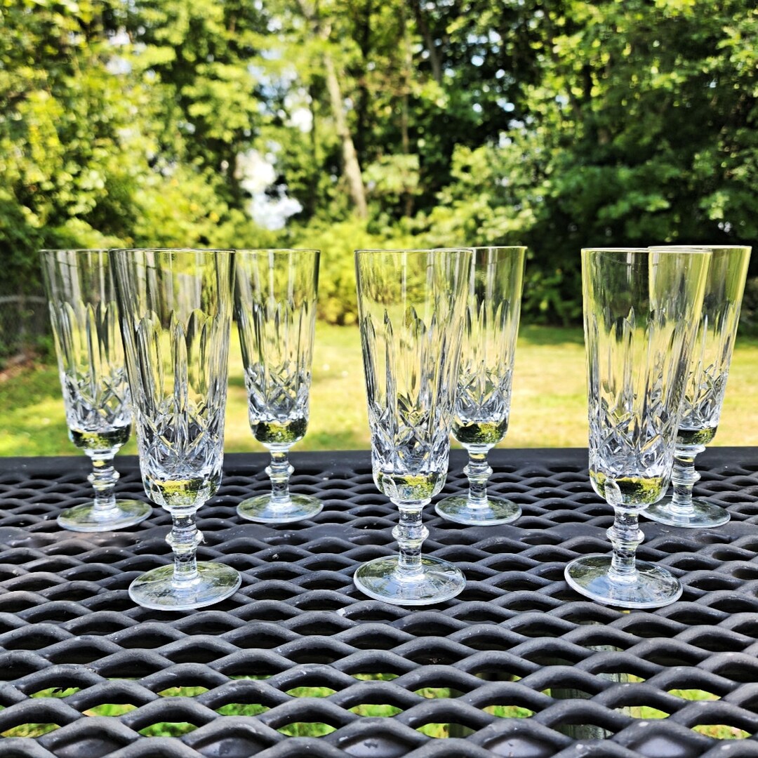 Vintage Crystal Champagne Flutes: Cross Pattern Set of 4/8 - Etsy