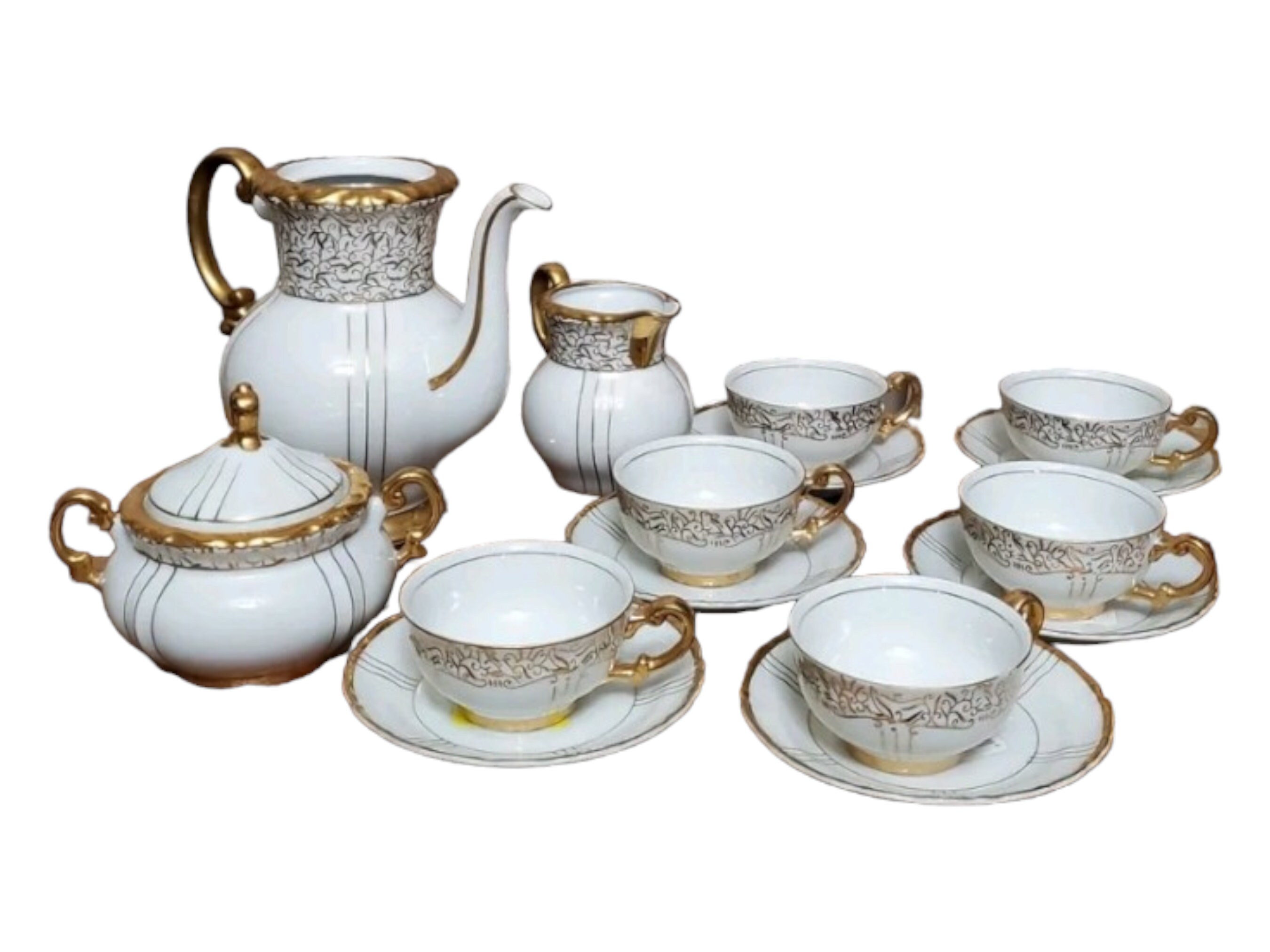 Vintage Seyei 16 Piece Fine Chine Demitasse Set 1030 Japan White Gold ...