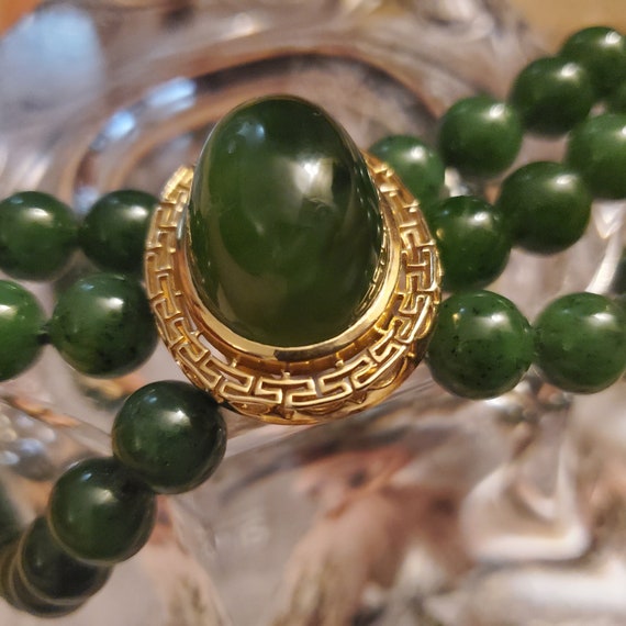 Stunning 14k Nephrite Jade Bead 3 Strand Asian Motif … - Gem