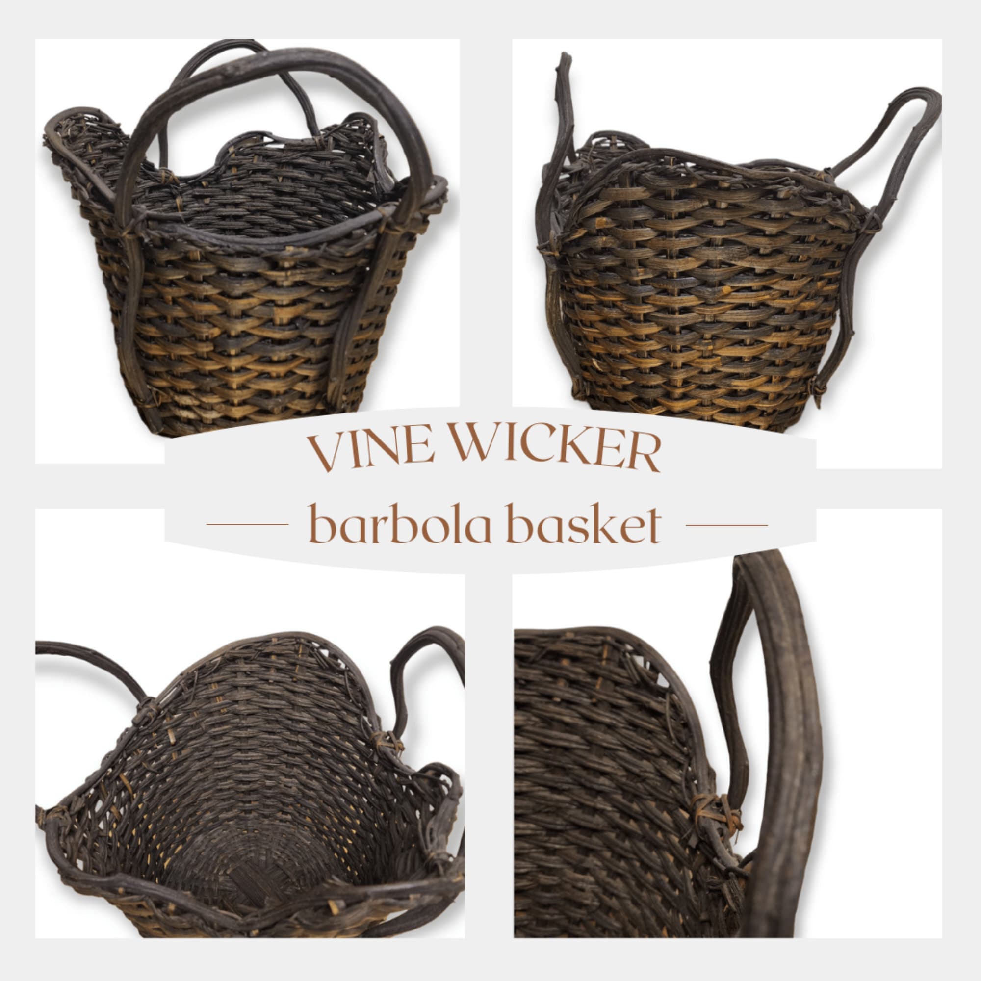 Large Antique Vine Barbola Wicker Brown Basket Brown Wicker - Etsy