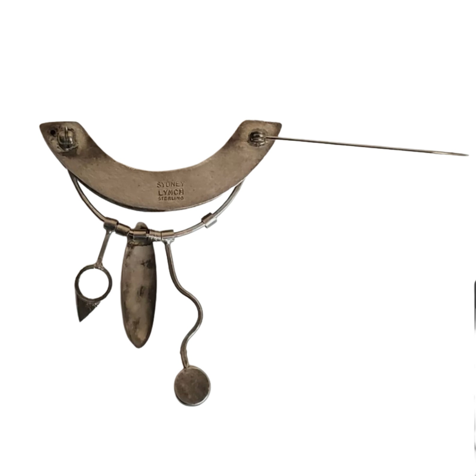 Rare SYDNEY LYNCH 22K and Sterling Silver Garnet Modernist Brooch Pin ...