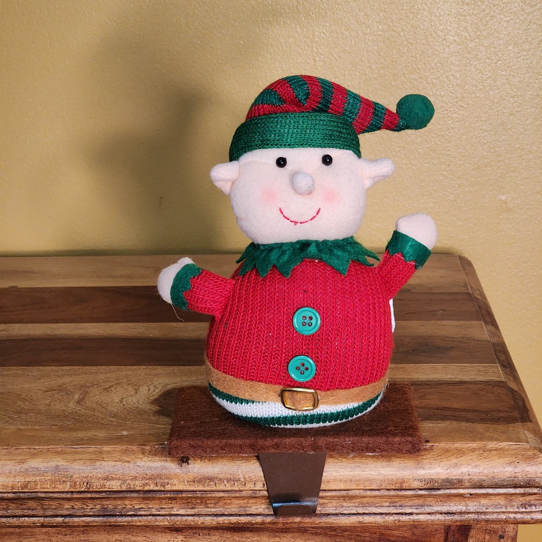 Vintage Stuffed Fabric Christmas Elf Weighted Stocking Holder - Etsy
