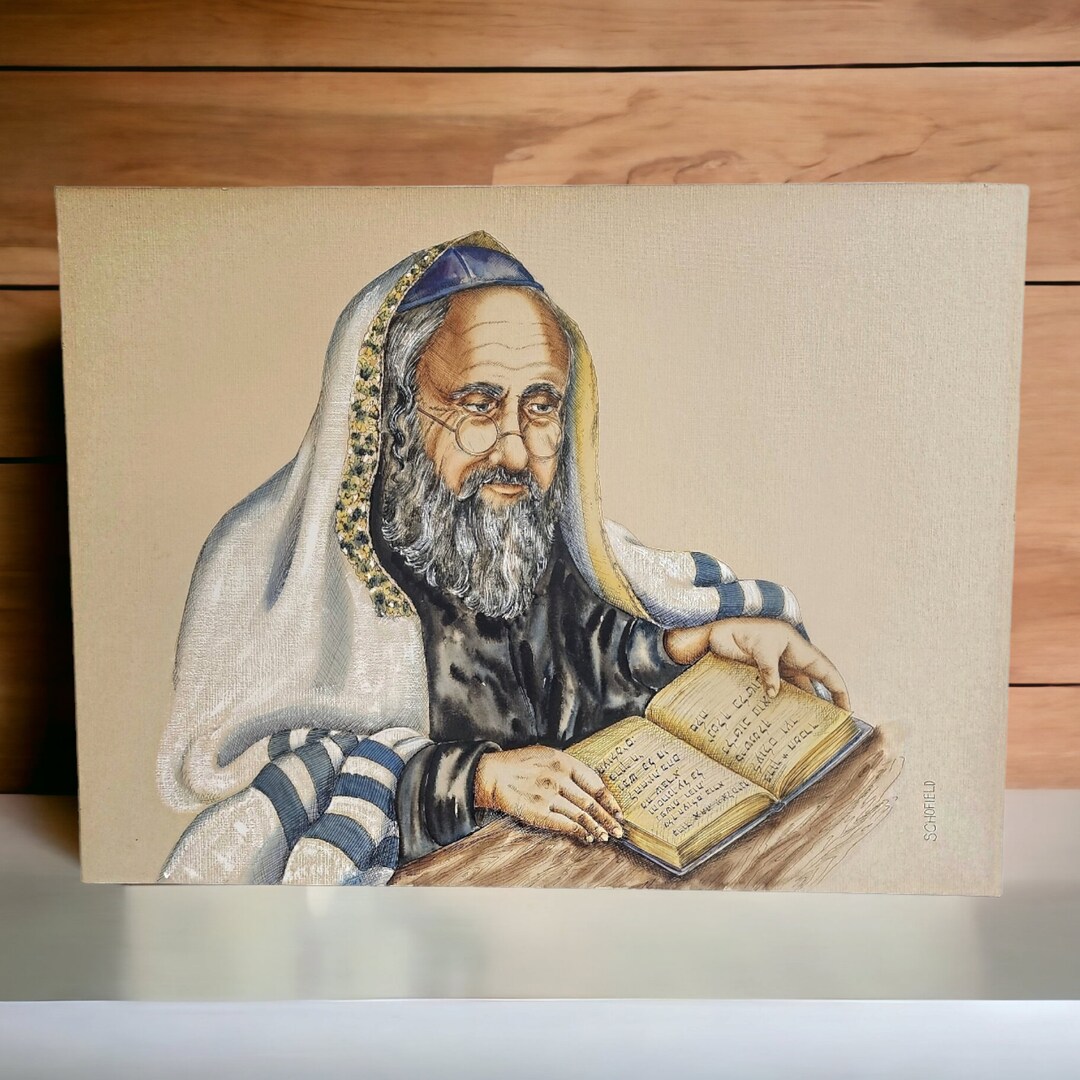 Rabbi Reading Prayers Jewish Scholar Praying Watercolor and Pen Drawing ...