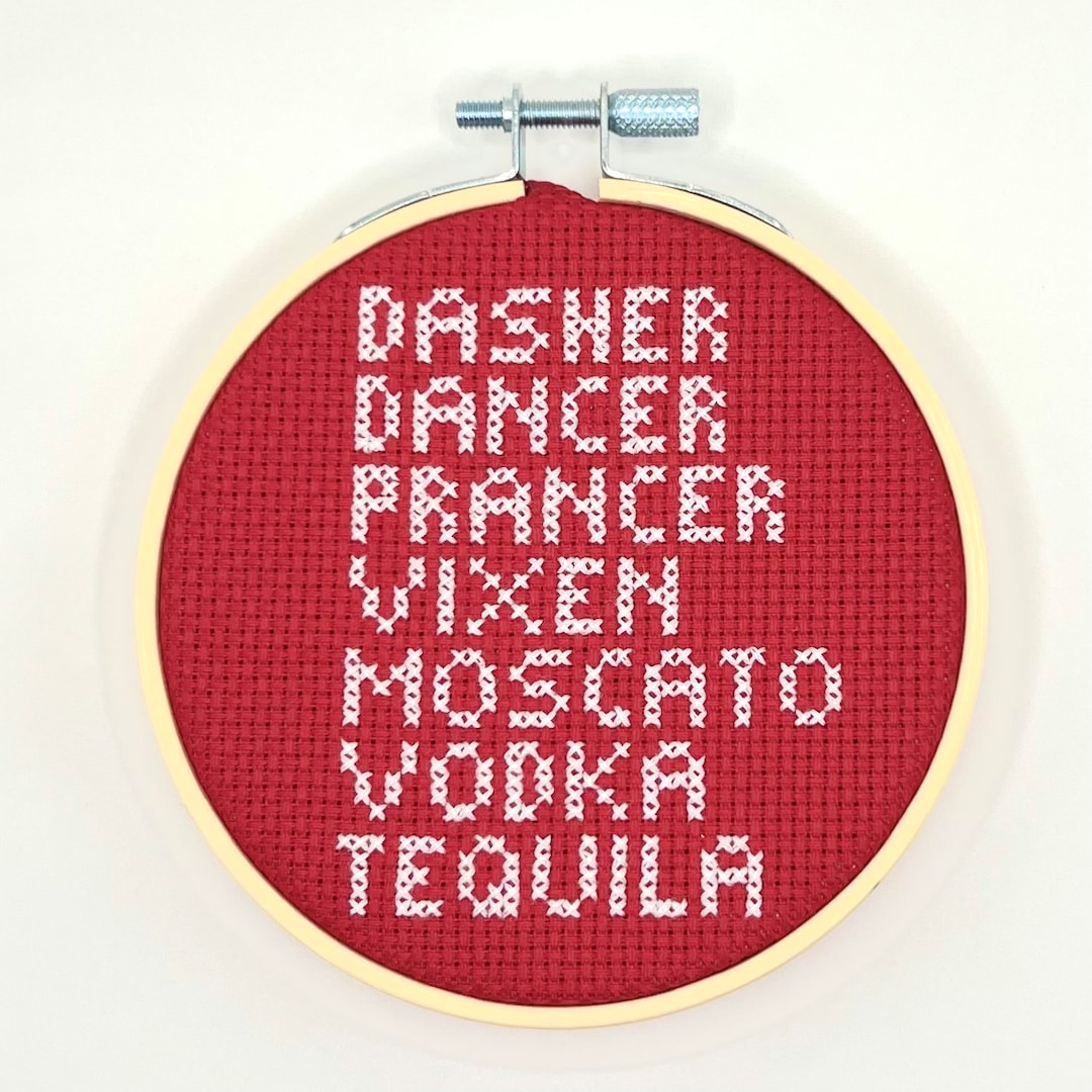 Dasher Dancer Moscato Vodka Tequila Finished Cross-stitch Ornament - Etsy