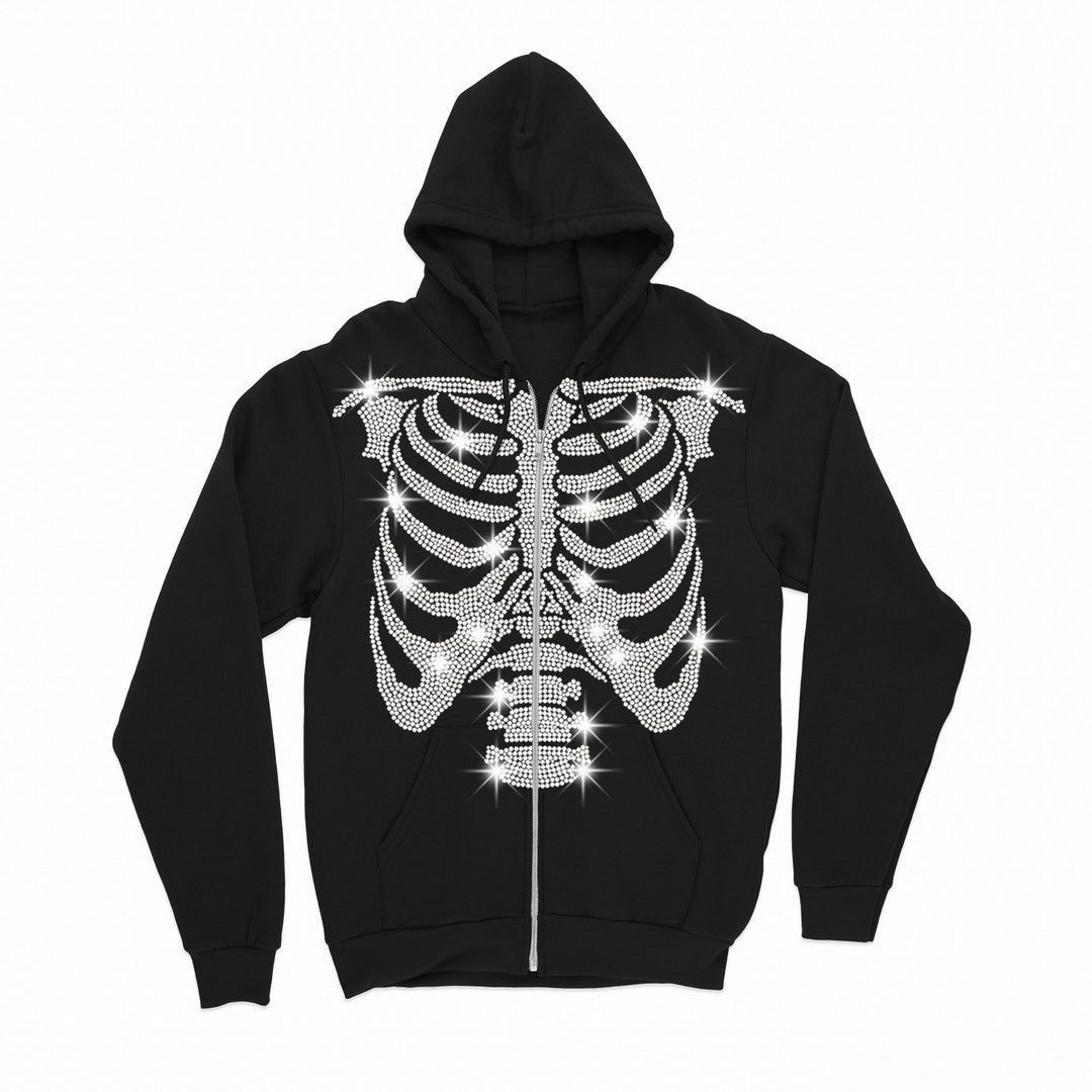 Skeleton Rhinestone Zip up Hoodie | Zip Rhinestone Hoodie | Halloween ...