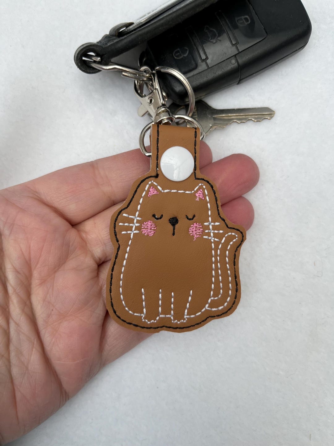 Leather Cat Key Fob, Fancy Cat Embroidered Keyring, Fun Cat Keyring ...