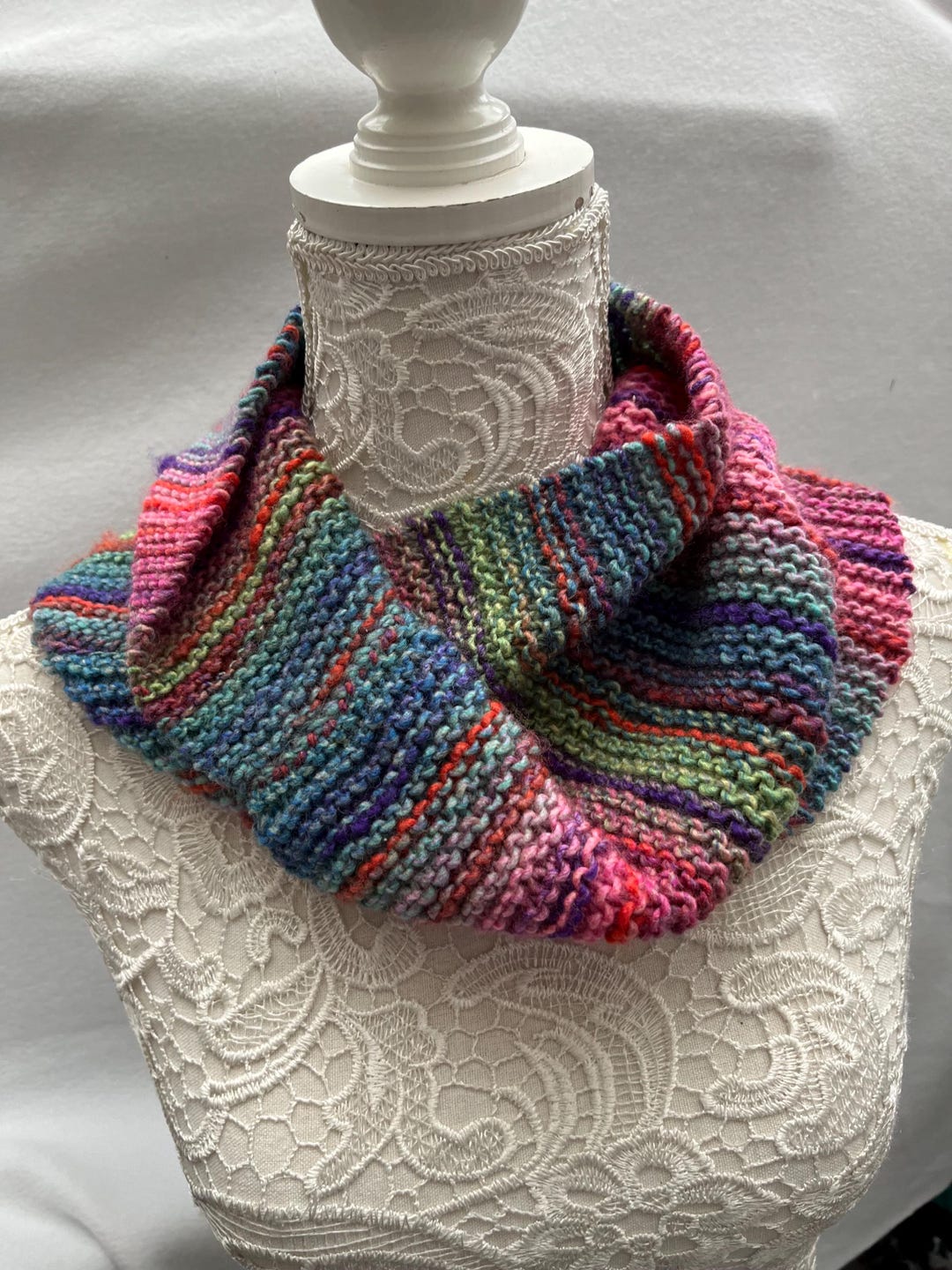 Wooly Infinity Scarf, Handmade Cowl, Knitted Cowl, Colourful Snood ...