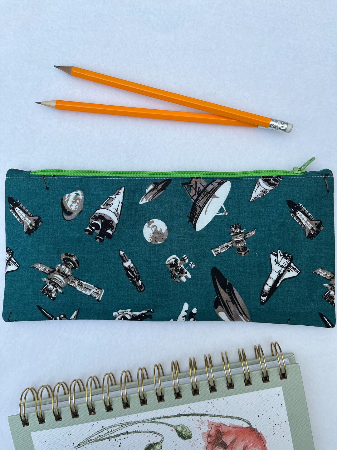 Astronaut and Space Ship Print Fabric Pencil Case, Large Flat Pencil ...