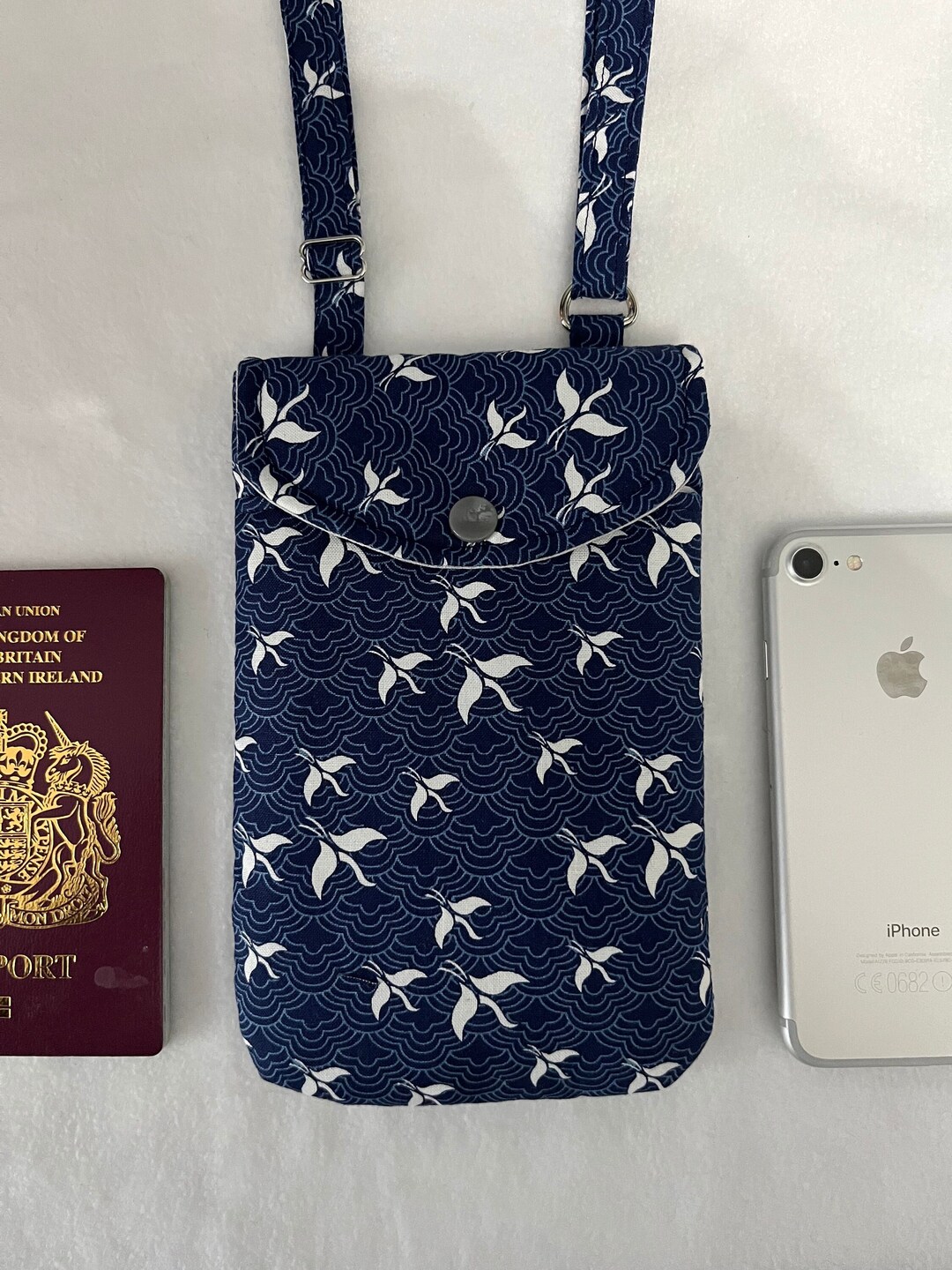 Japanese Storks Print Crossbody Mobile Phone Bag, Handmade Crossbody ...