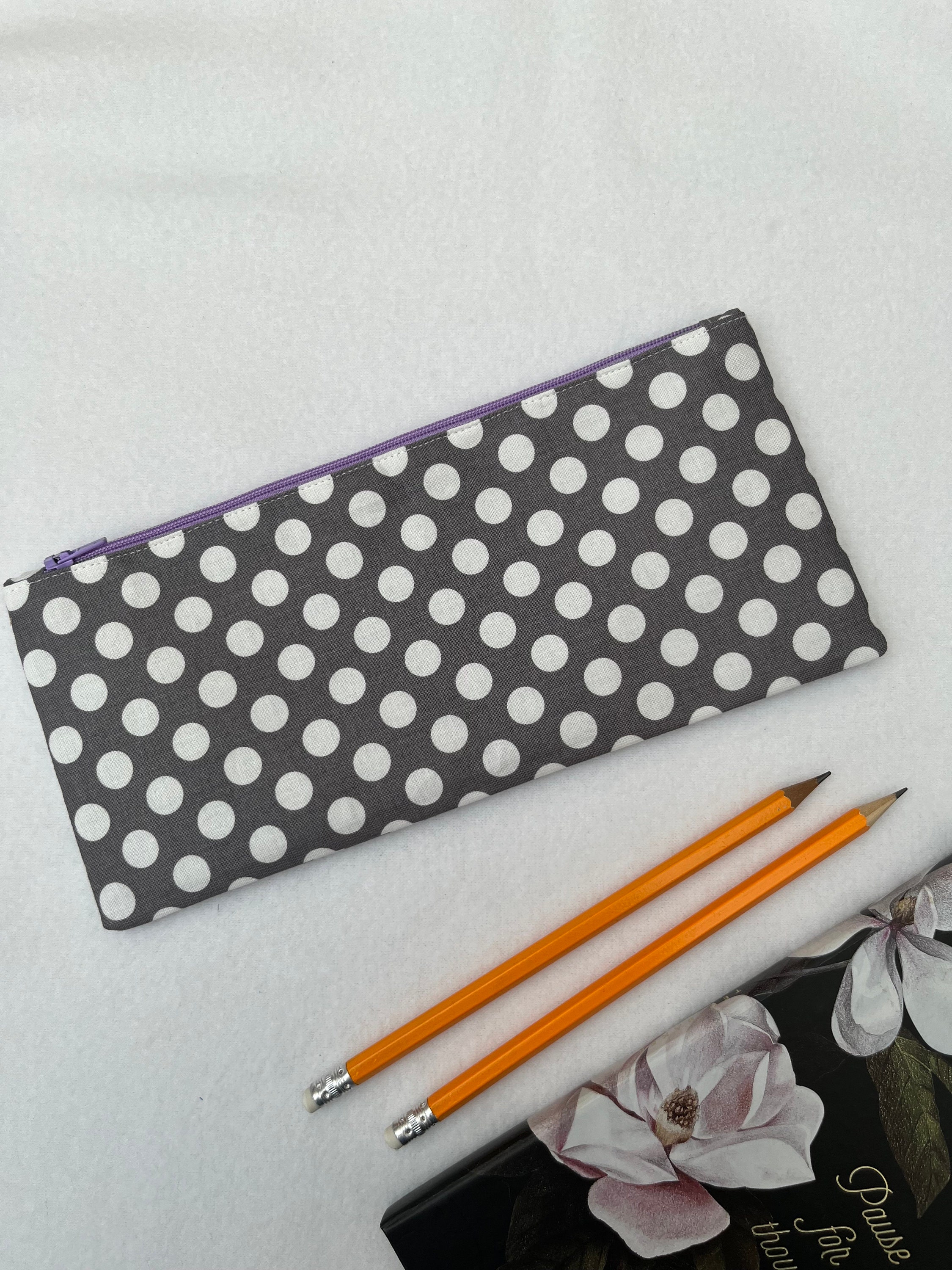 Polka Dot on Silver Fabric Pencil Case Back to School Pencil - Etsy