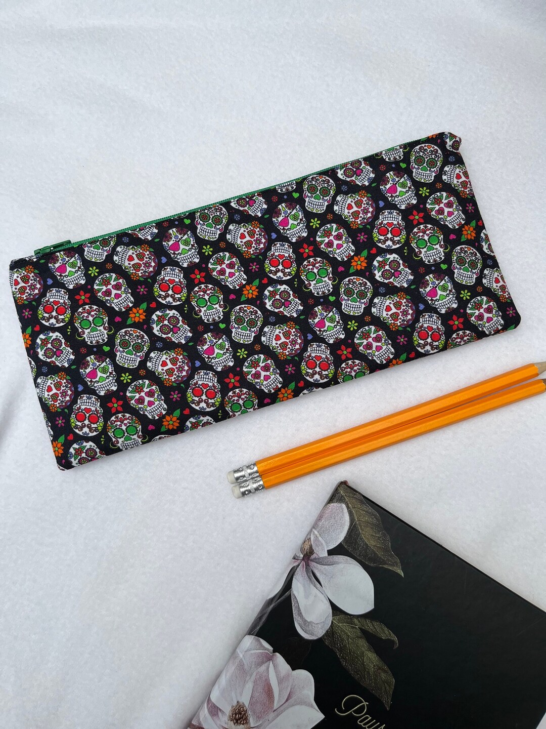 Colourful Skulls Fabric Pencil Case, Fun Print Pencil Case, Water ...