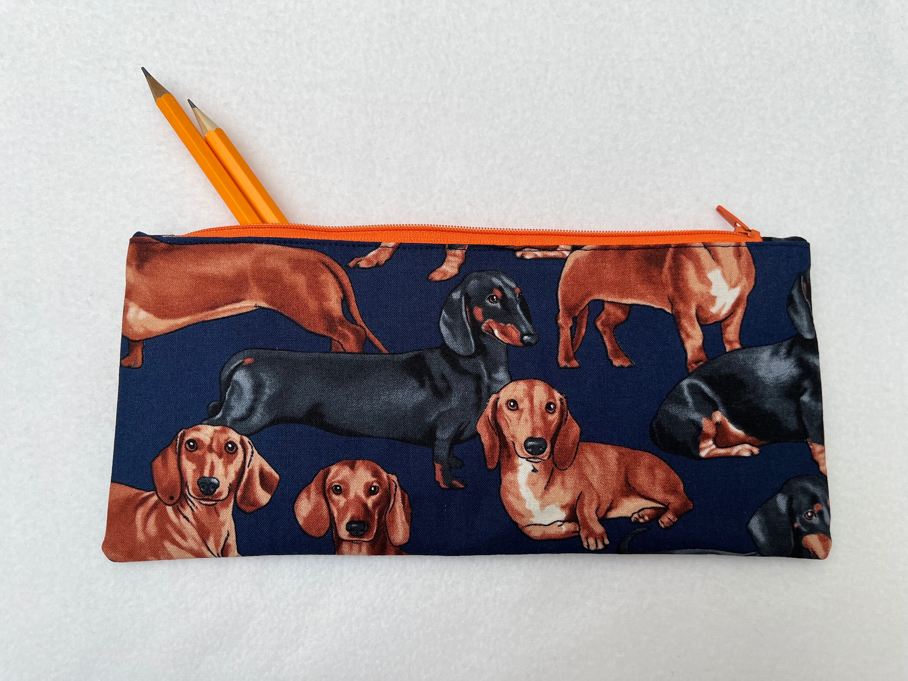 Daschund Print Fabric Pencil Case, Large Flat Pencil Case, Water ...