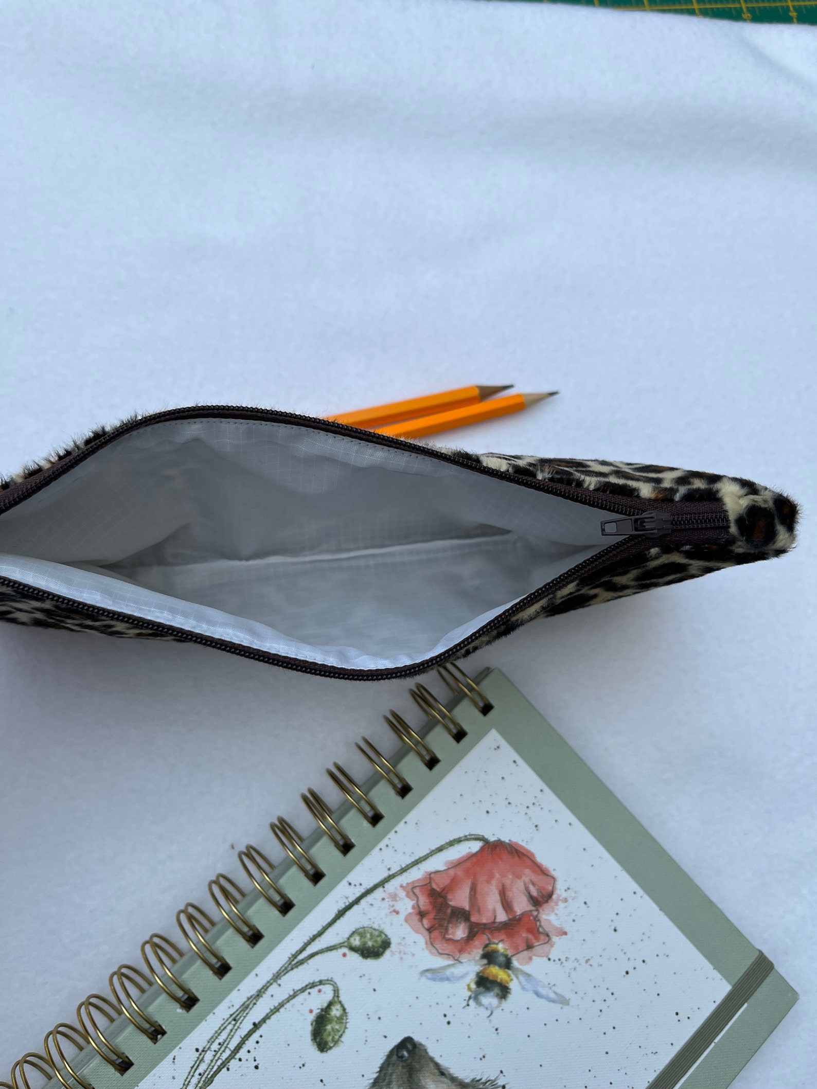 Super Soft Faux Fur Leopard Print Pencil Case Water Resistant Lined ...