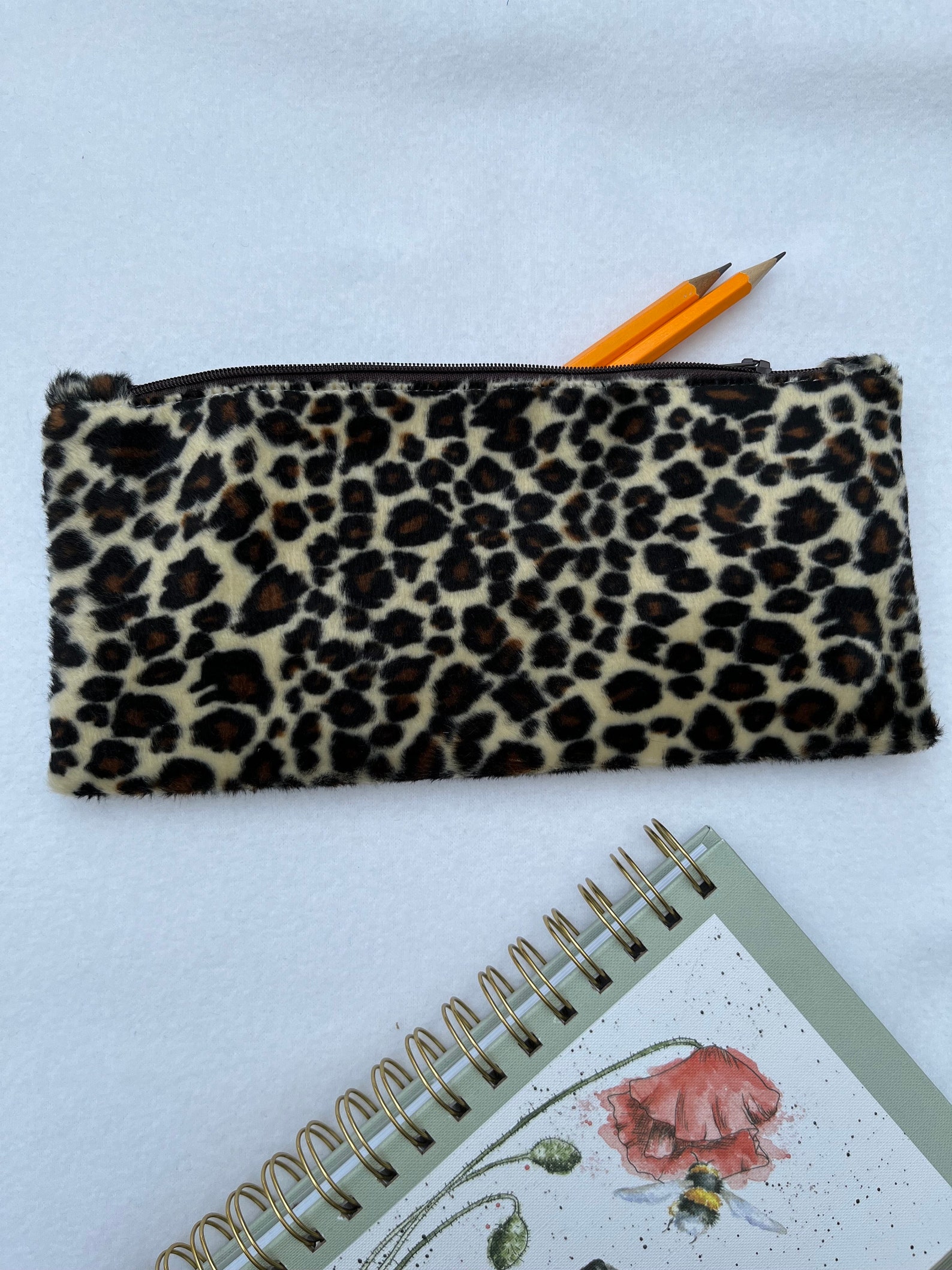 Super Soft Faux Fur Leopard Print Pencil Case Water Resistant Lined ...