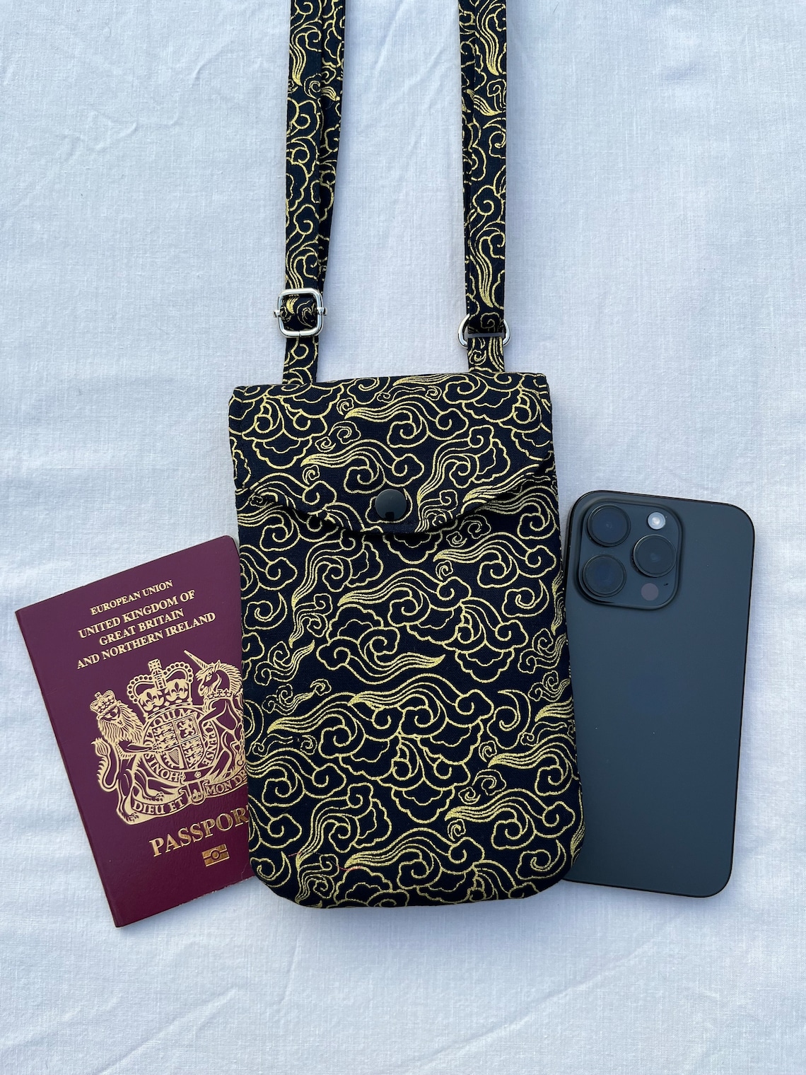 Handmade Crossbody Phone Bag, Metallic Gold Waves, Passport Holder - Etsy