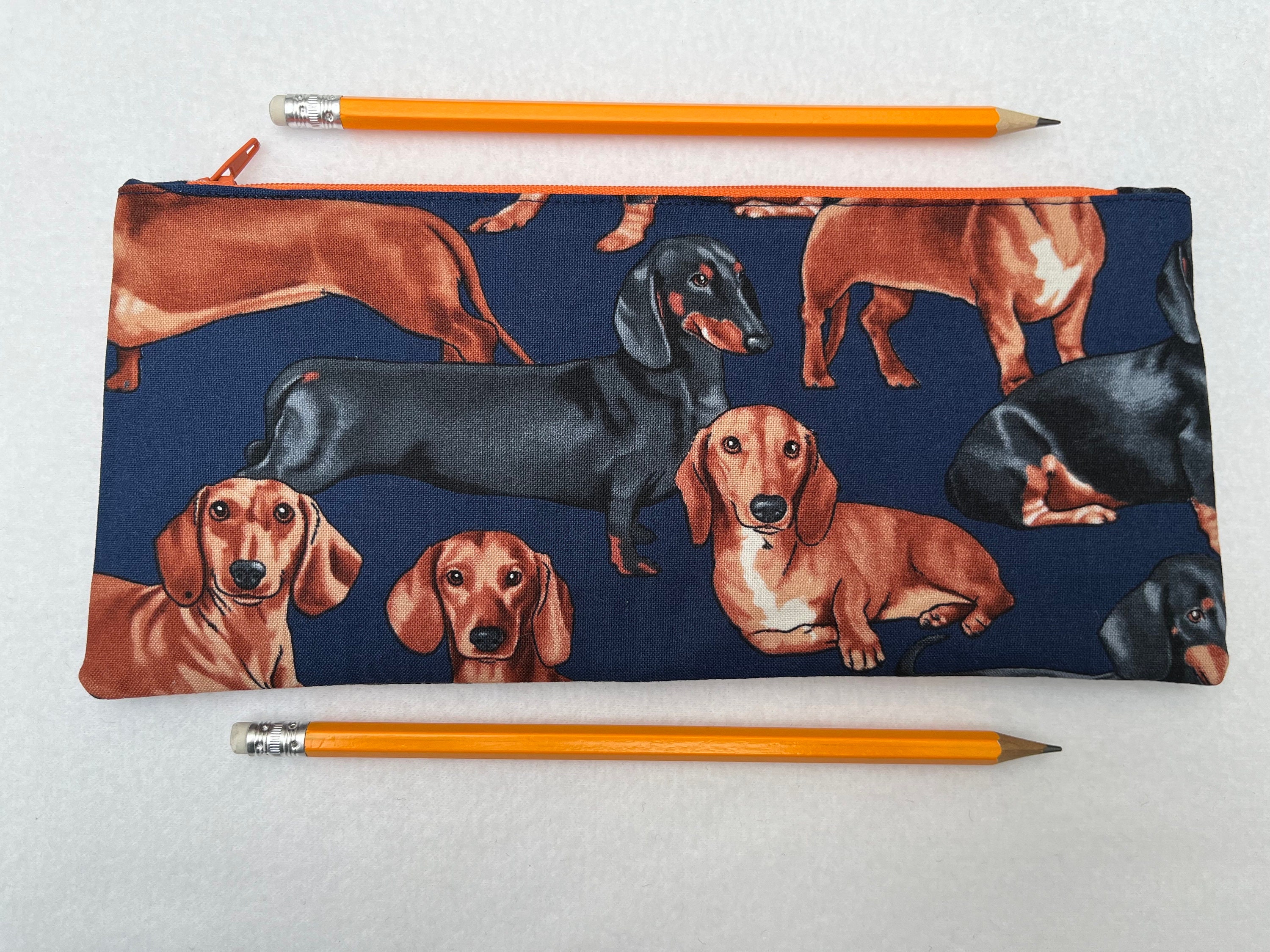Daschund Print Fabric Pencil Case, Large Flat Pencil Case, Water ...