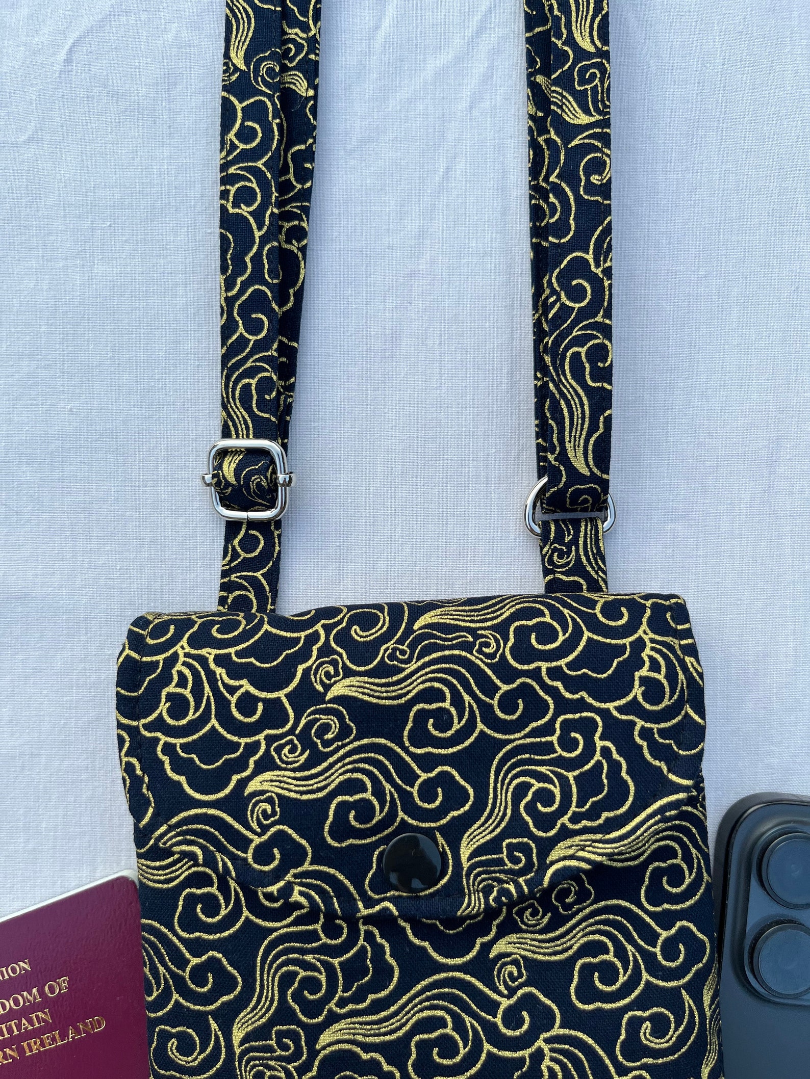 Handmade Crossbody Phone Bag, Metallic Gold Waves, Passport Holder - Etsy