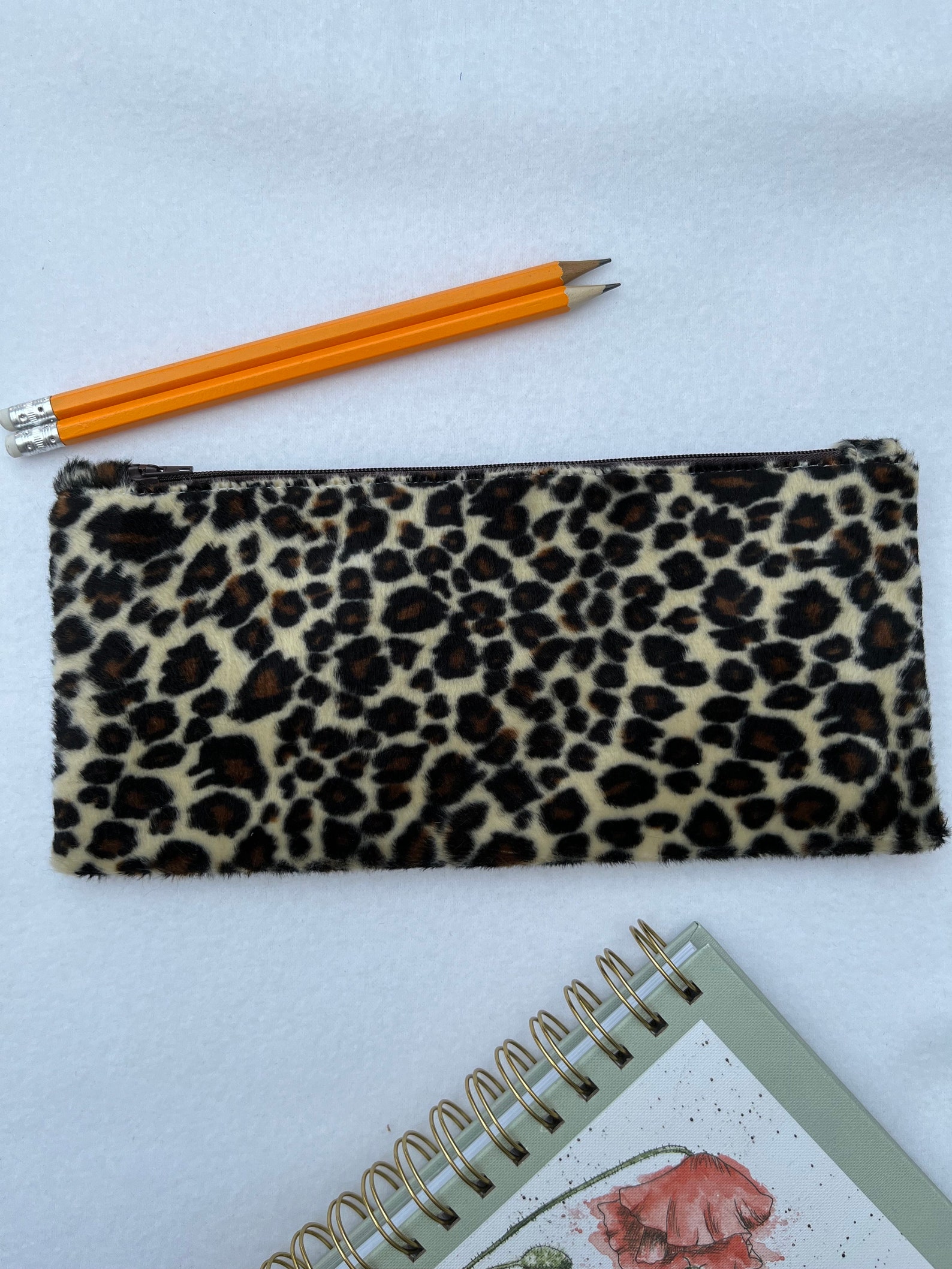 Super Soft Faux Fur Leopard Print Pencil Case Water Resistant Lined ...