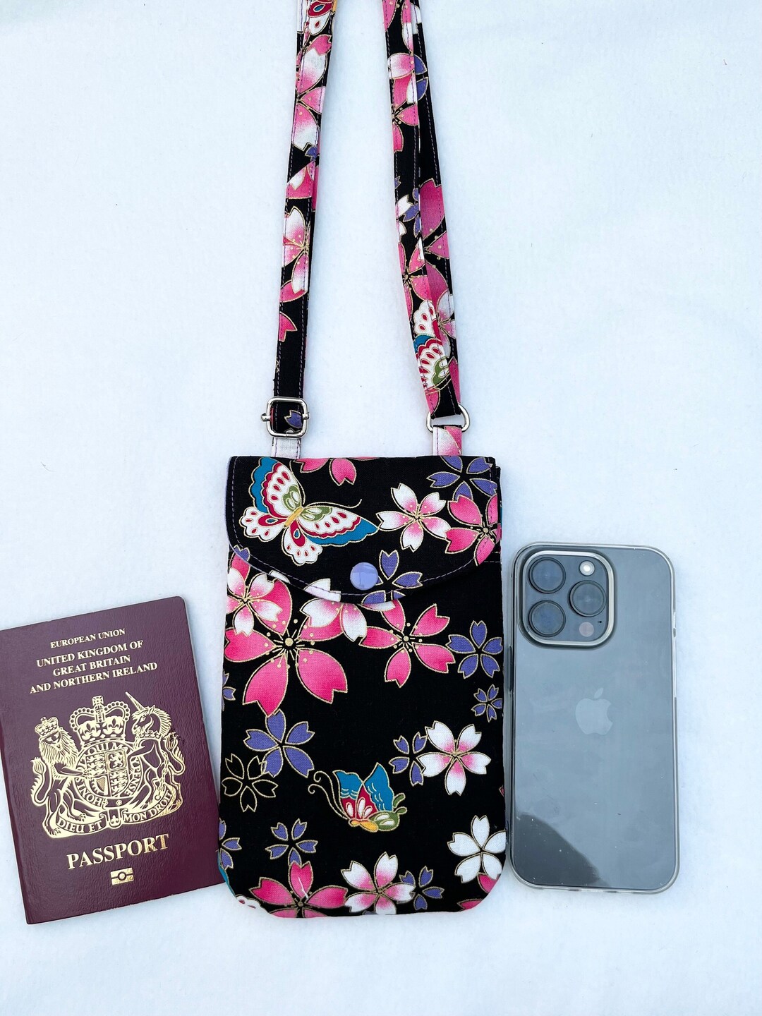 Mobile Phone Bag in Japanese Metallic Prints, Handmade Crossbody ...