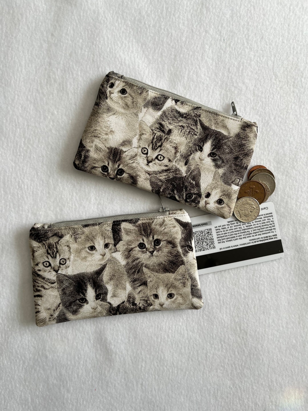 Cats and Kittens Print Cotton Linen Coin Purse, Earphone Pouch ...