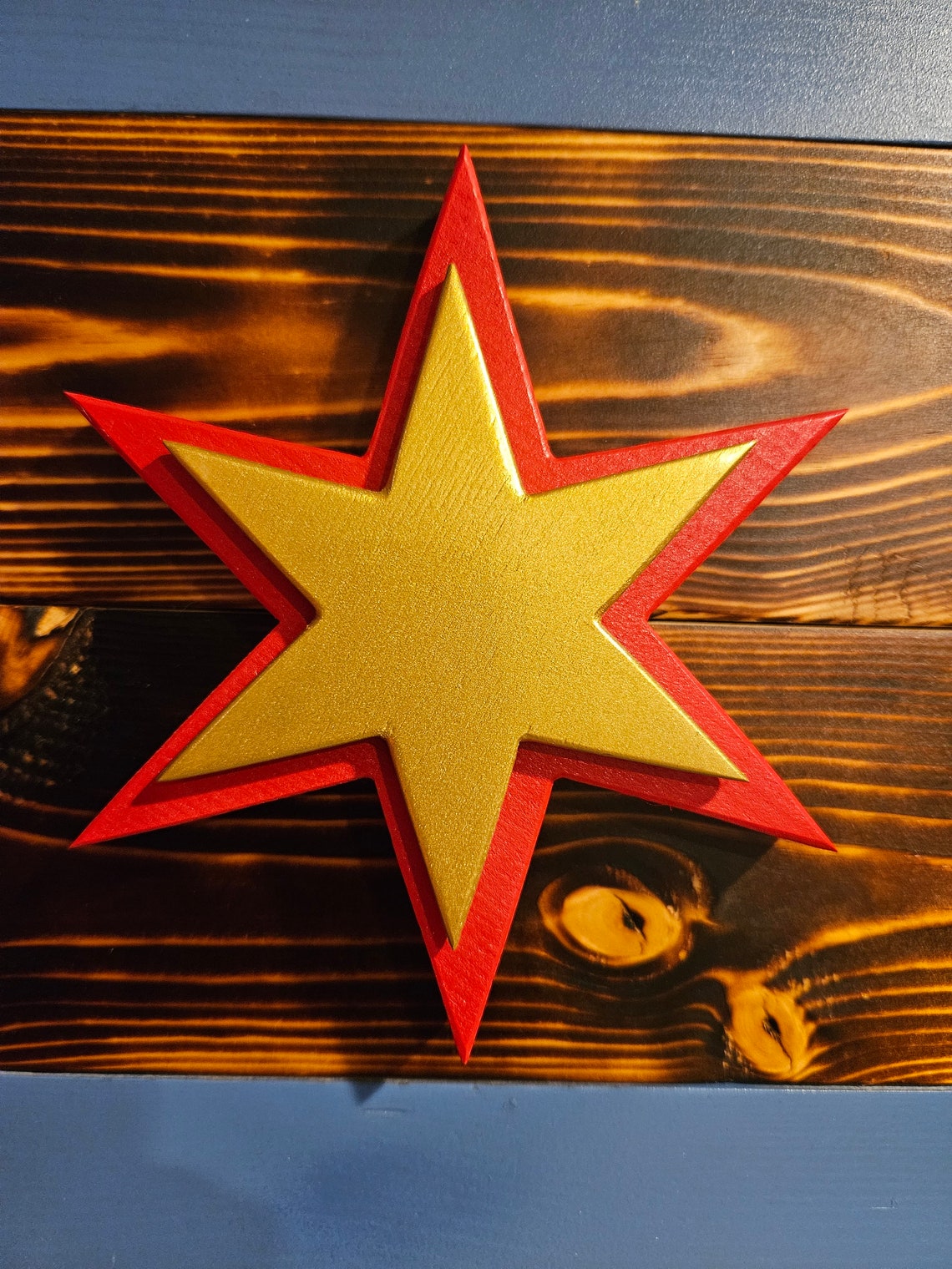 Charred Chicago Flag With Red/gold Stars 32 X 21 - Etsy